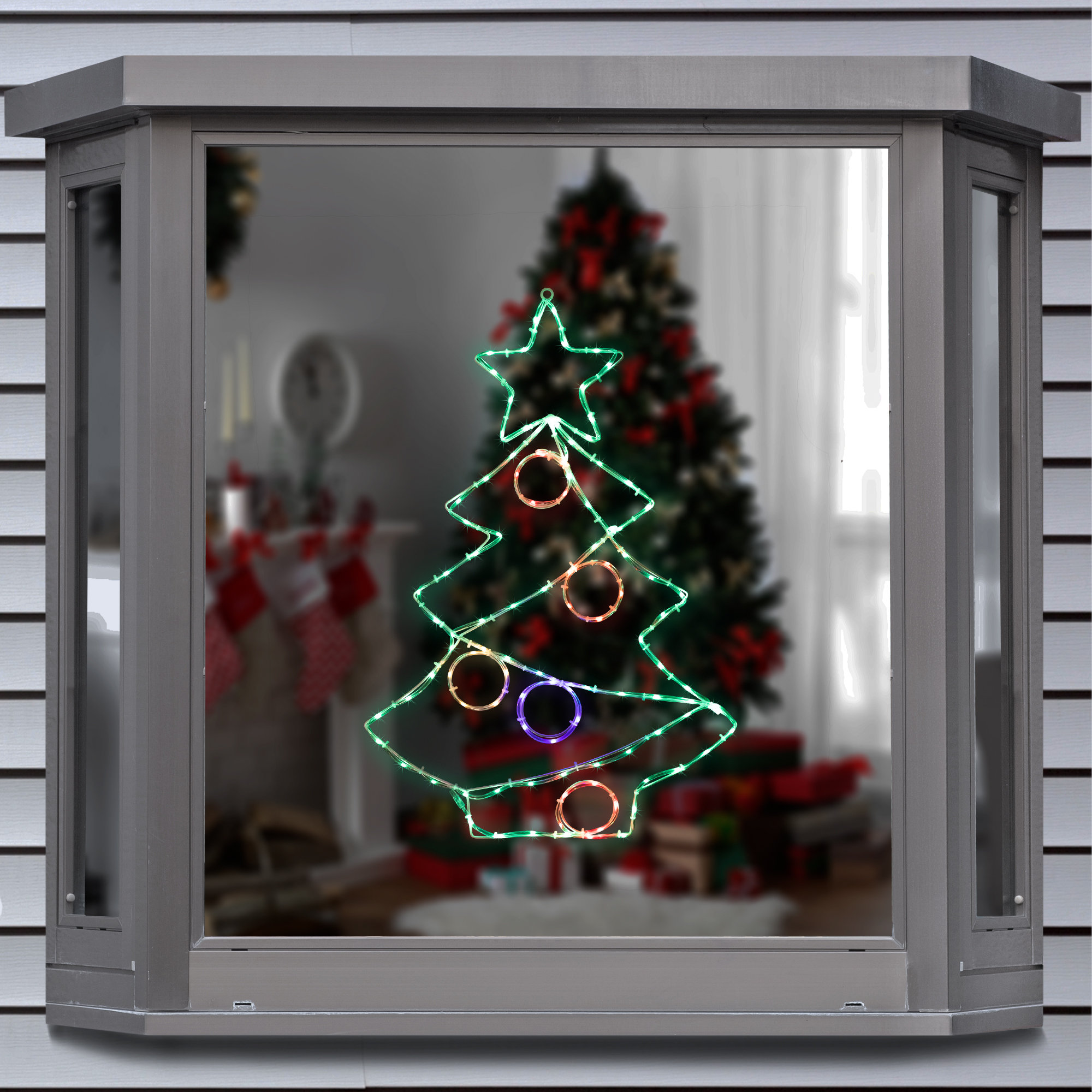 Northlight Seasonal 28" Lighted Christmas Tree with Ornaments Window ...