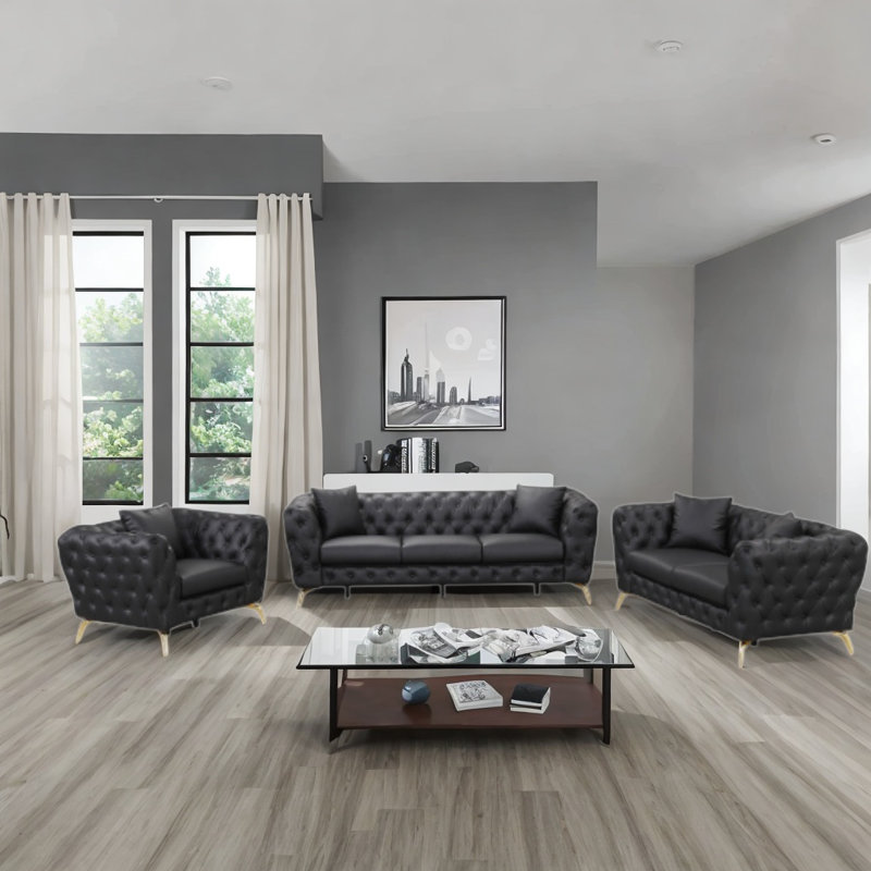 Everly Quinn Valatie 3 Piece PU Sofa Living Room Set | Wayfair