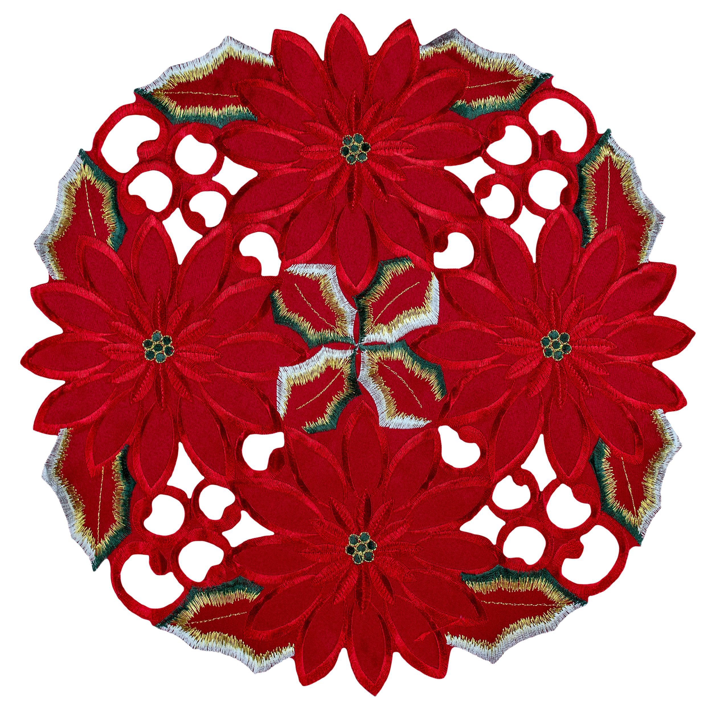 The Holiday Aisle® Pirro 15" Circle Floral Deep Red Poinsettia Cut-Work ...