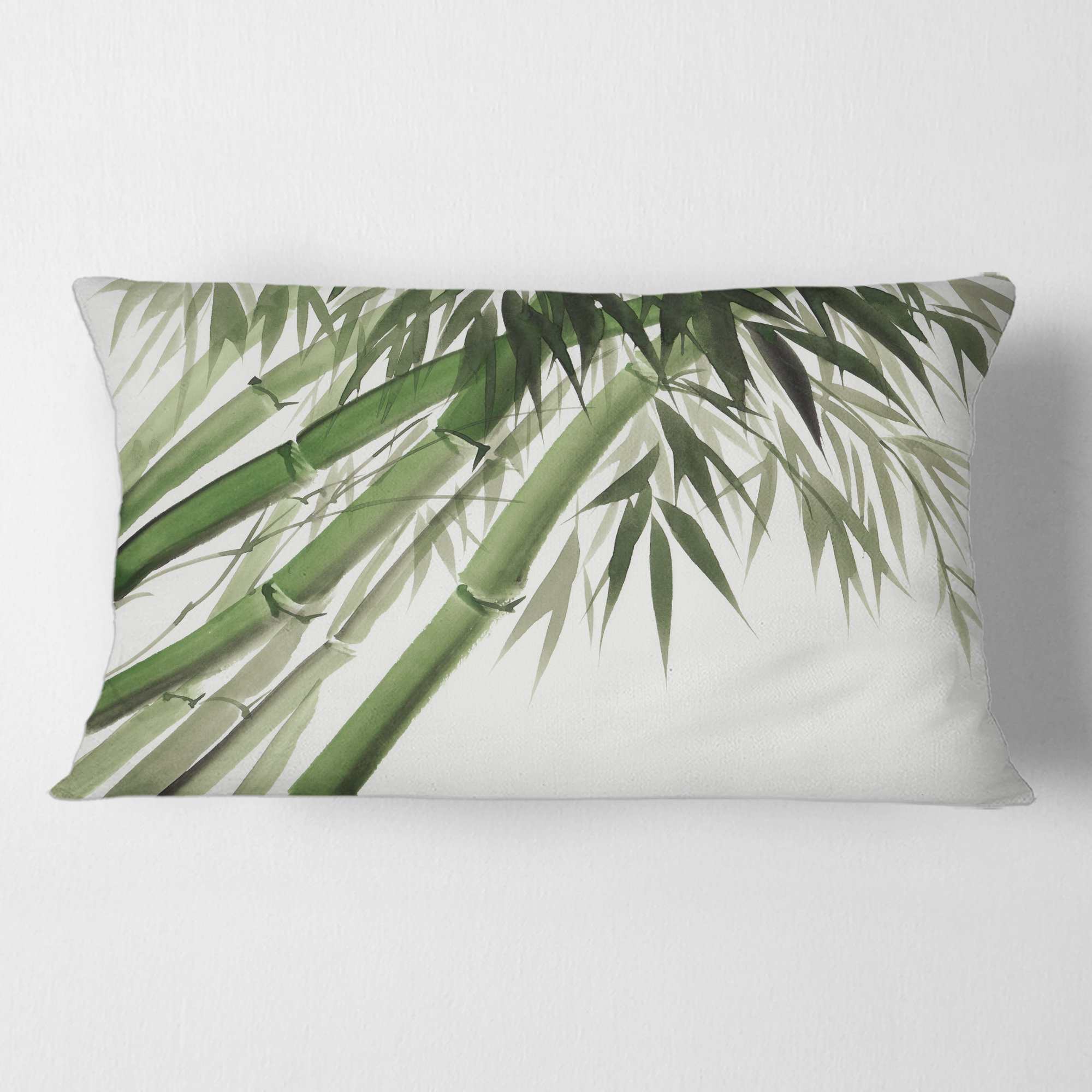 Design Art Vintage Dark Green Bamboo Floral Lumbar Pillow - Wayfair Canada