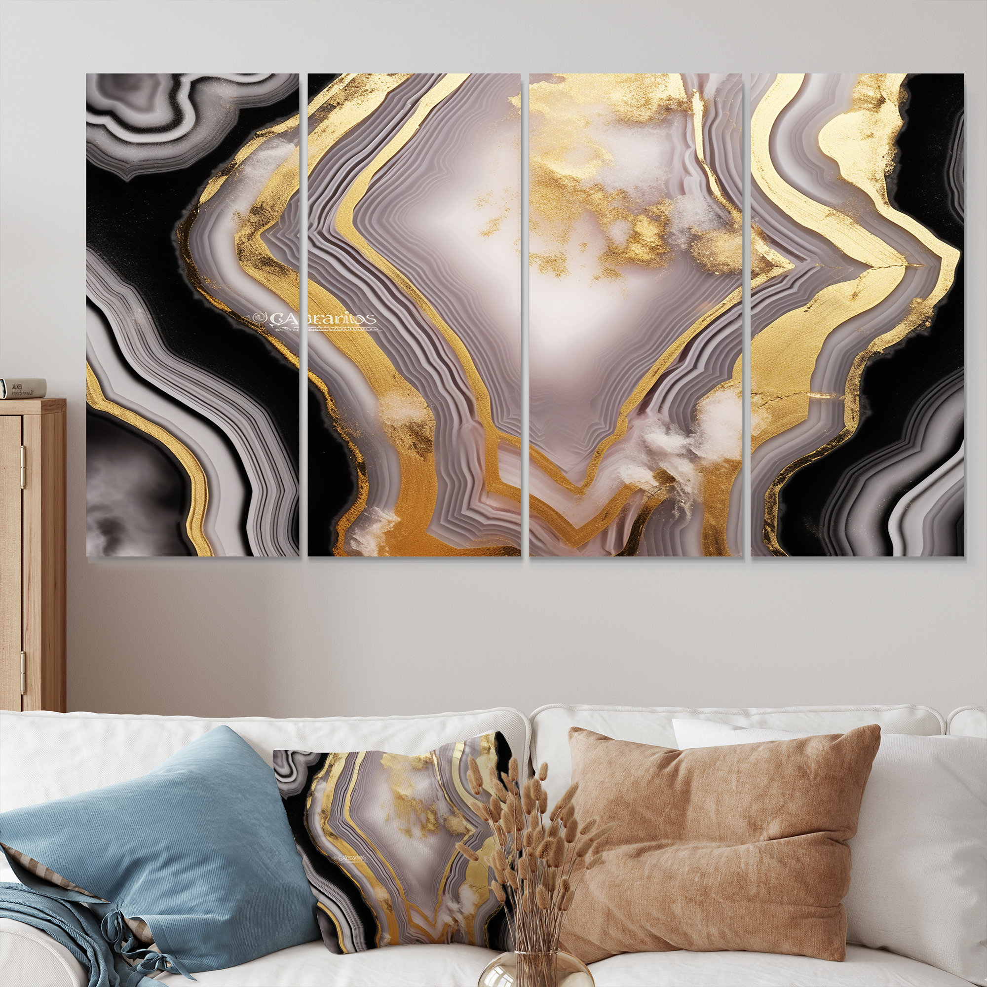 Design Art Opulent Glam Agate Black Gold II - Marble Wall Art Decor 4 ...