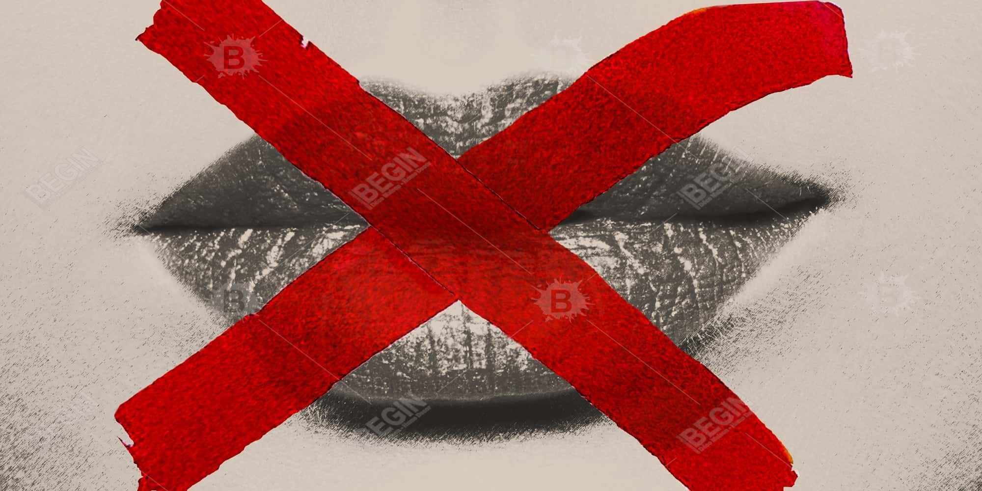 Begin Edition International Inc. Grayscale lips with a red x - 15.75 ...