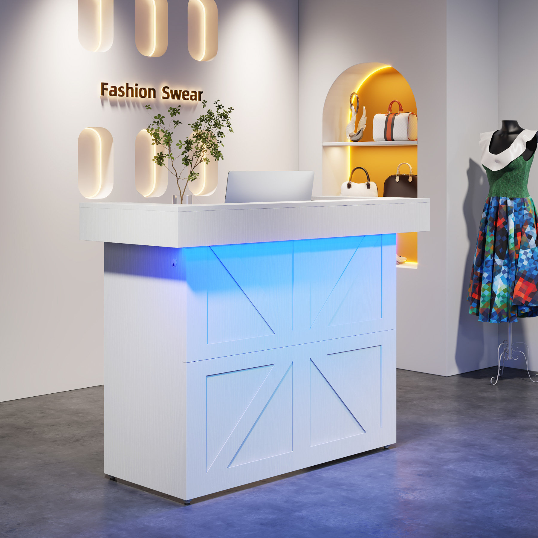 Inbox Zero 55-Inch Rectangle Manufactured Wood Reception Desk With ...