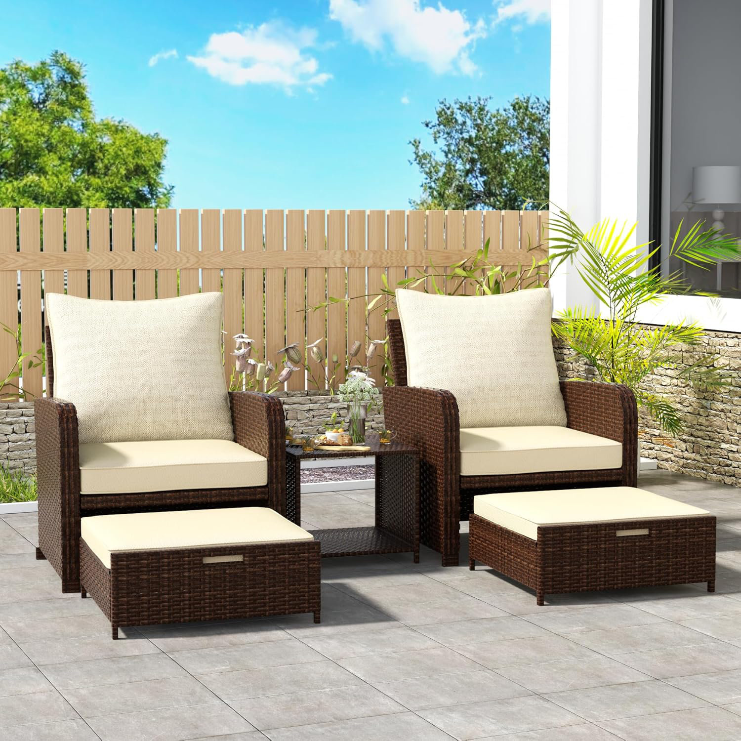 Winston Porter 5 Pieces Patio Furniture Set Sectional Wicker Sofa ...