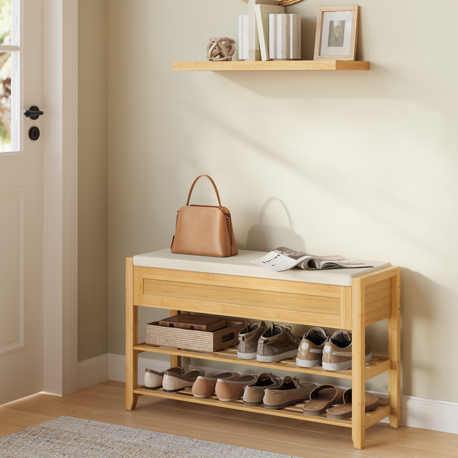 Red Barrel Studio® 8 Pair Shoe Storage Bench with Hidden Compartments ...