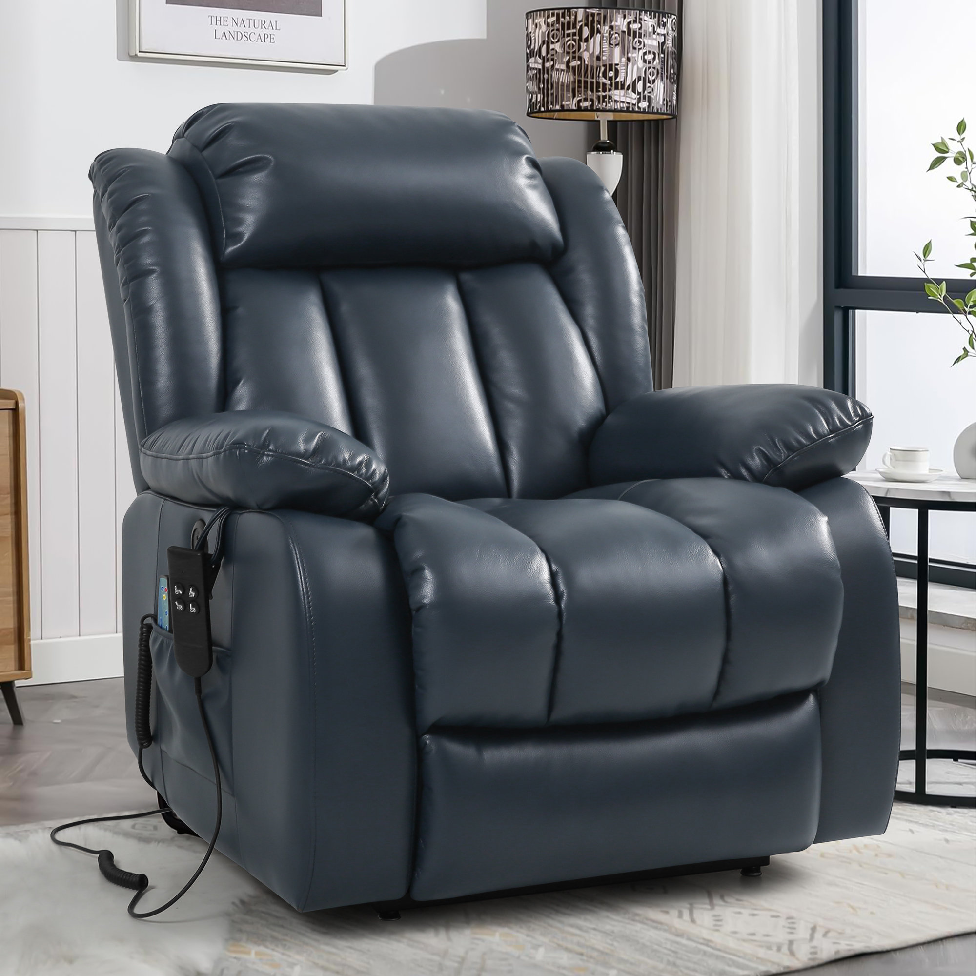 Latitude Run® Large Real Leather Lift Recliner Chair With Dual Okin ...