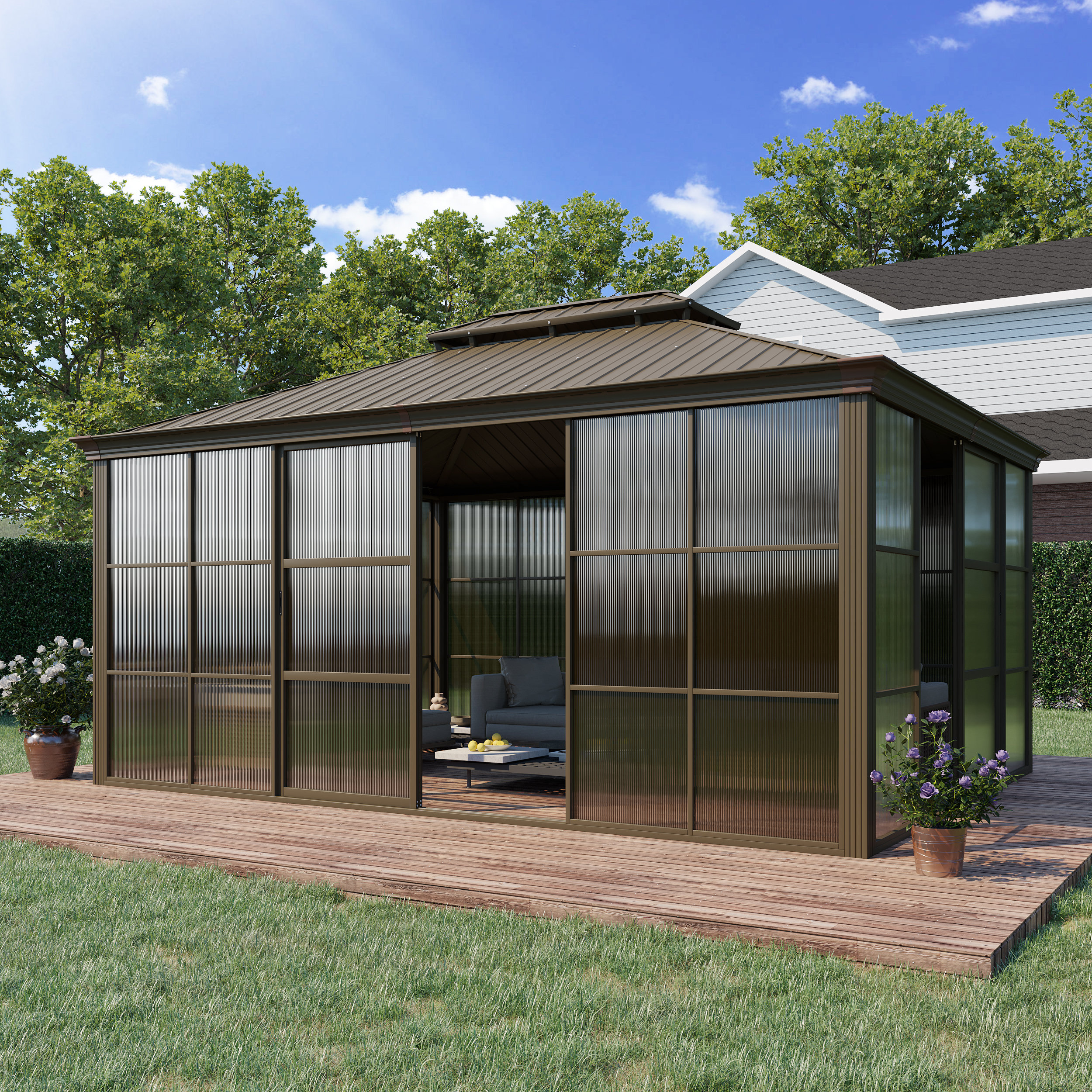 EROMMY Solarium Sunroom, Outdoor Hardtop Polycarbonate Roof Sun Room ...