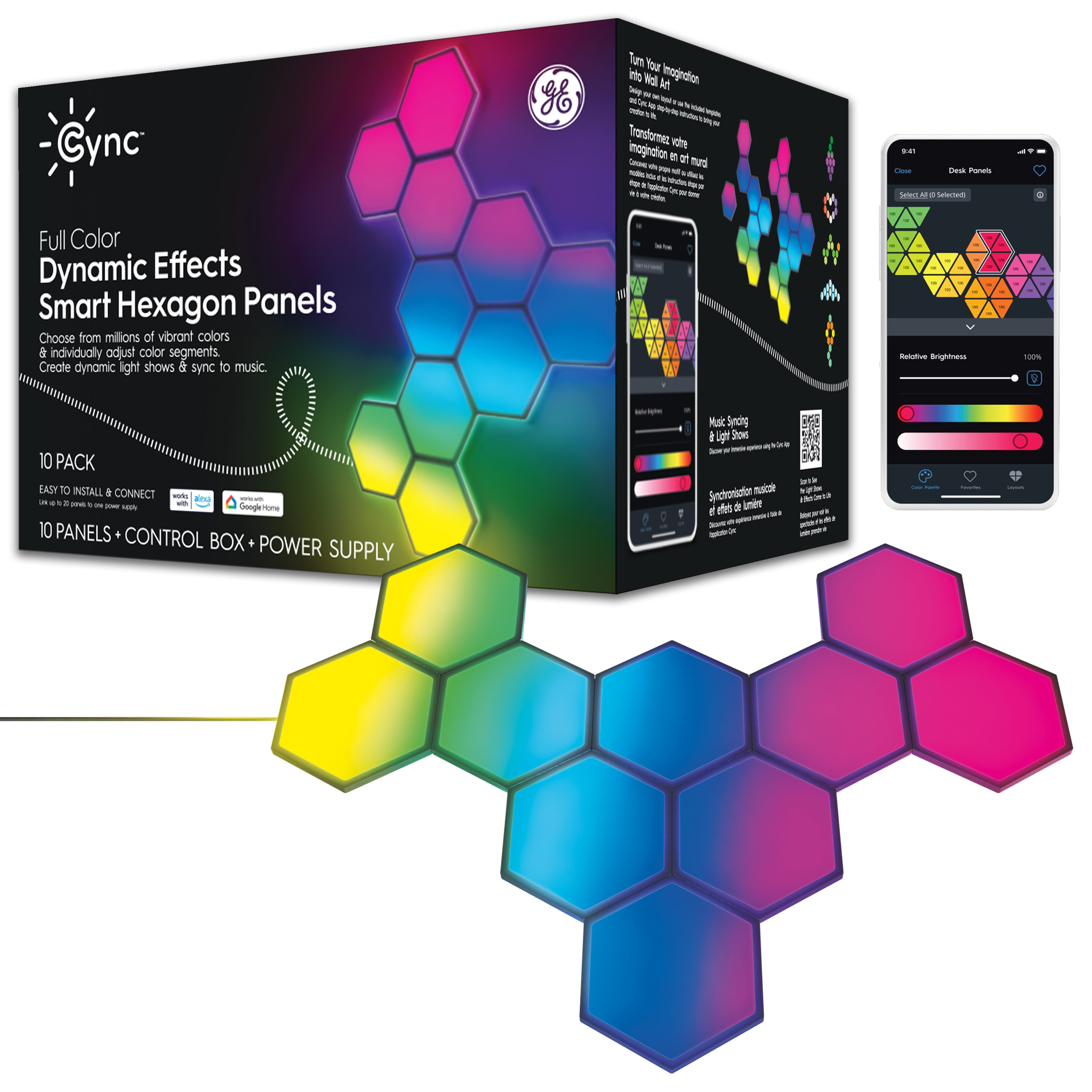 GE Lighting GE Cync Dynamic Effects Smart Hexagon Panels, Color ...