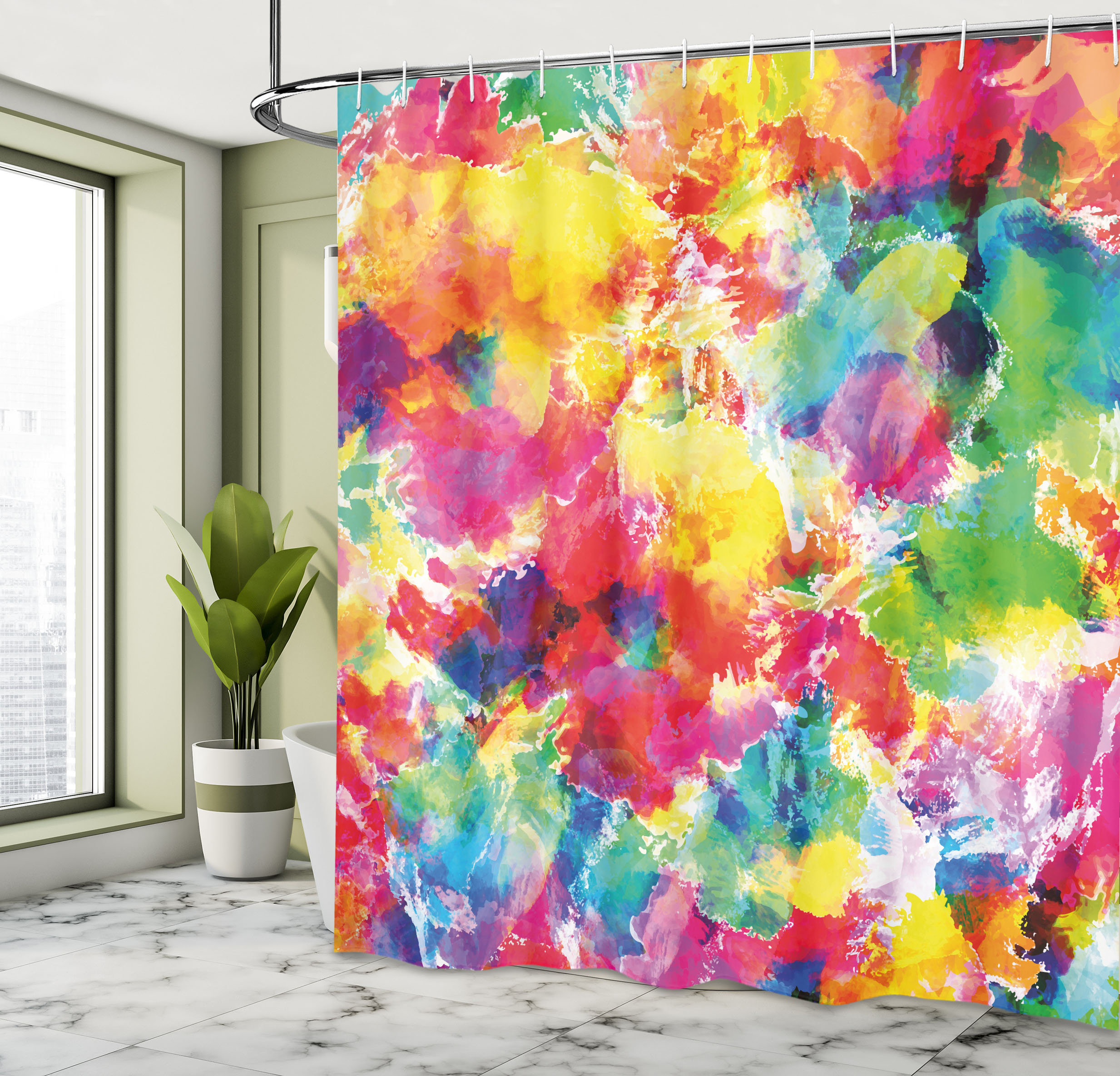 East Urban Home Pastel Shower Curtain Vivid Messy Watercolors ...