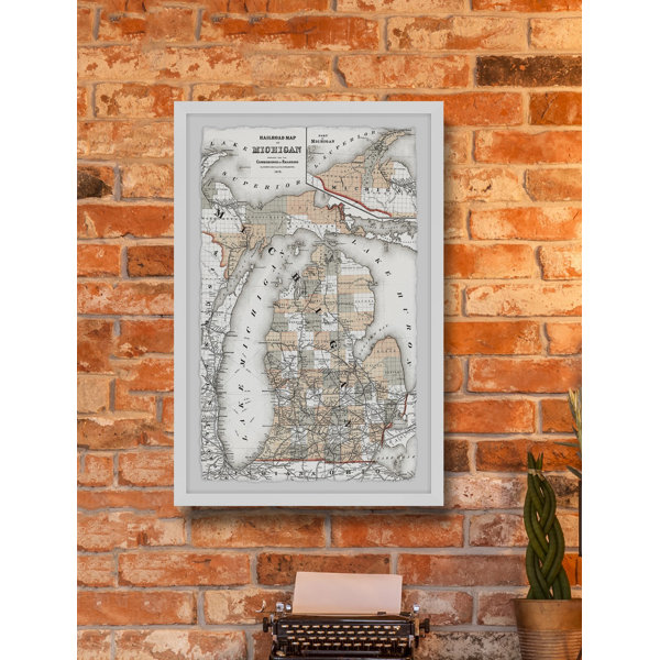 Charlton Home® Railroad Map Of Michigan II Framed On Paper Print | Wayfair