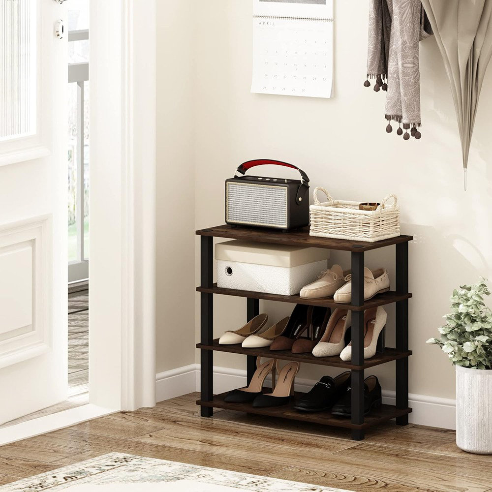 17 Stories 4-tier Shoe Storage Rack With Metal Frame – Amber Pine/black ...