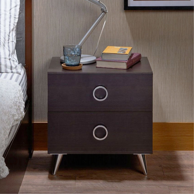 George Oliver 2 Drawers MDF Nightstand With Plastic Legs, Espresso ...