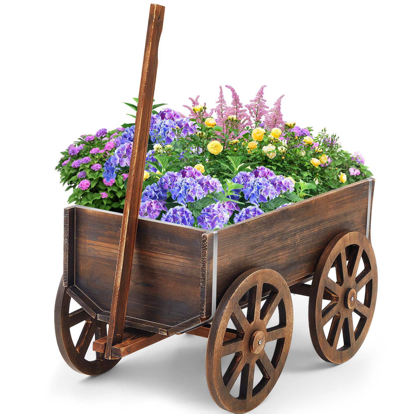 Loon Peak Foldable Wooden Wagon Cart, Classic Pine Flower Pot Stand ...