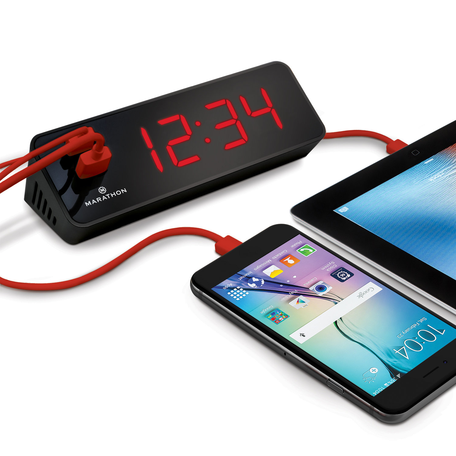 Marathon Watch Company LED Alarm Clock with USB Charging Ports ...