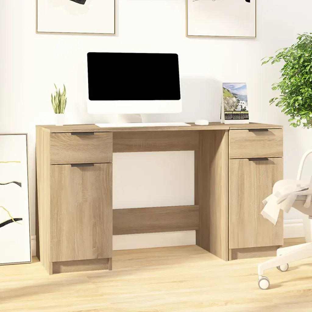 Latitude Run desk with side cabinet oak look | Wayfair.co.uk