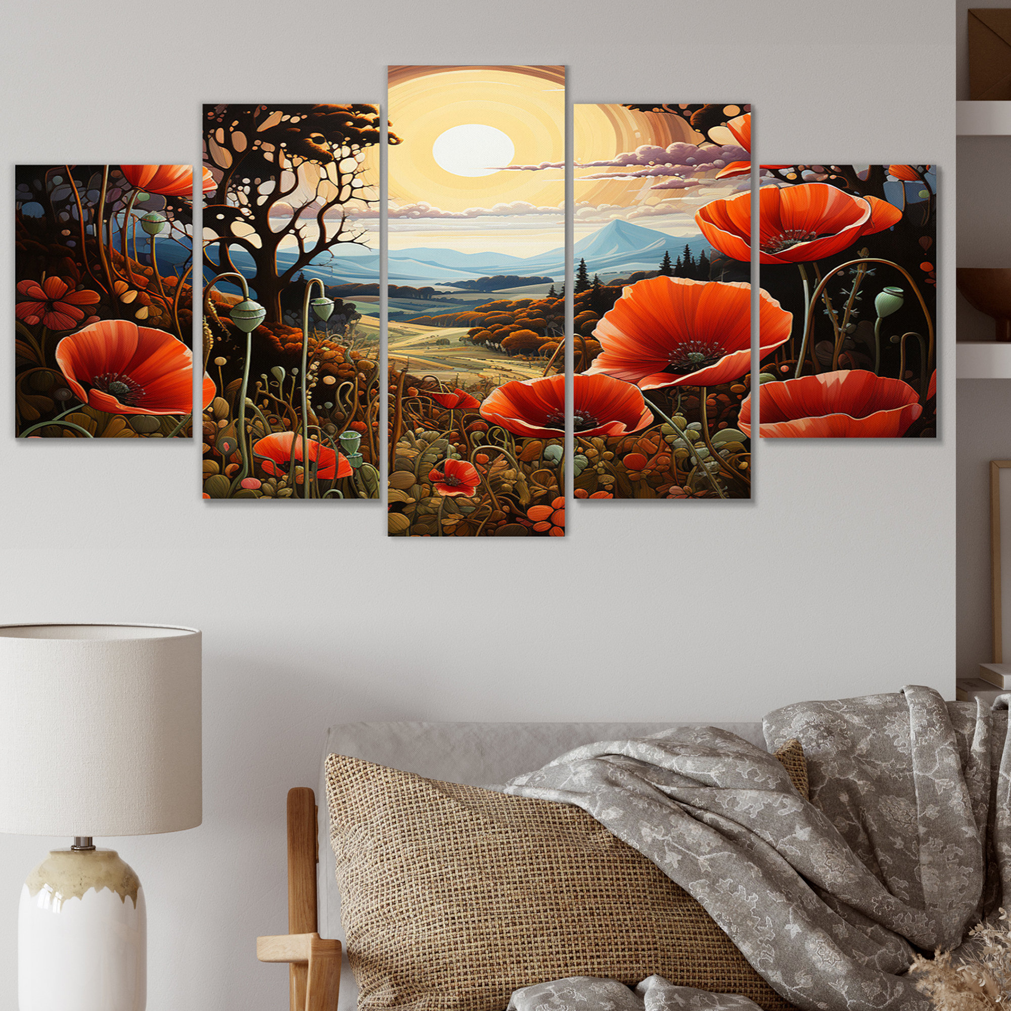 Design Art Countryside Red Poppy Field III - Countryside Metal Wall ...