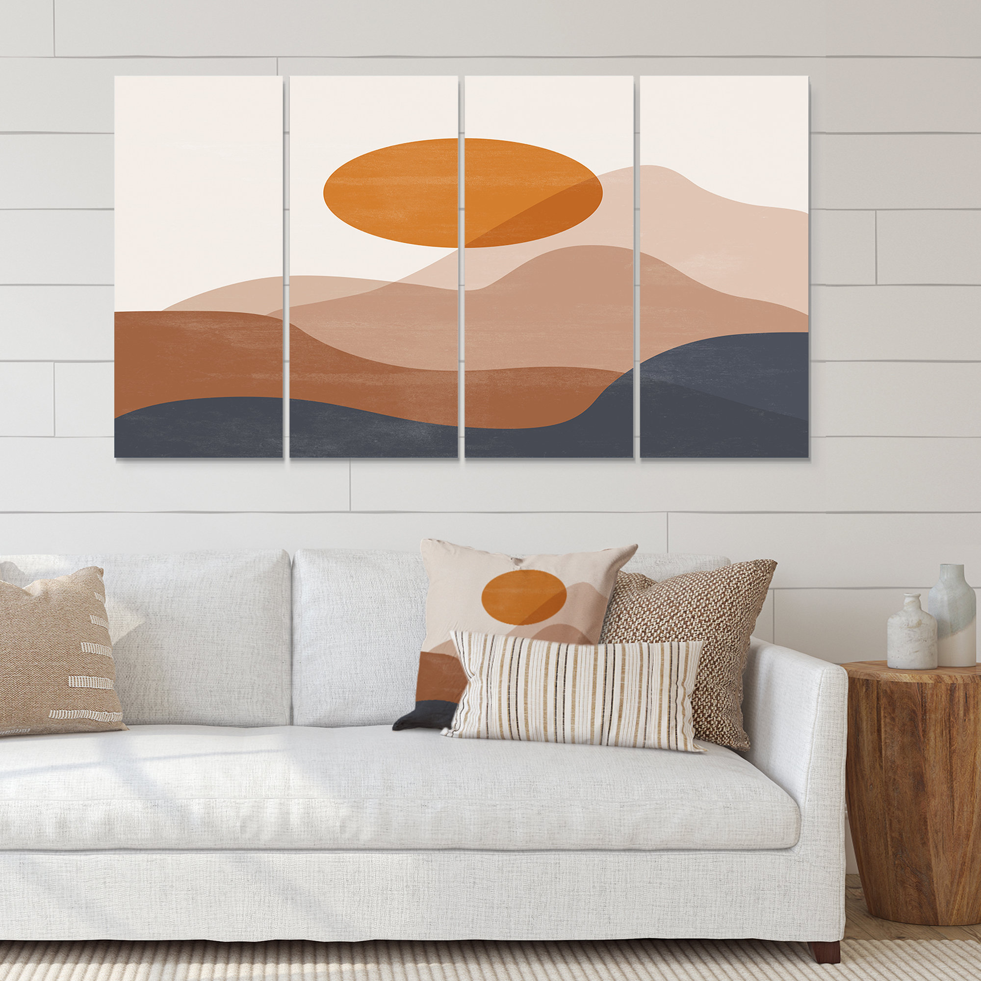 East Urban Home Abstract Red Moon in Earth Toned Mountains II - 4 Piece ...