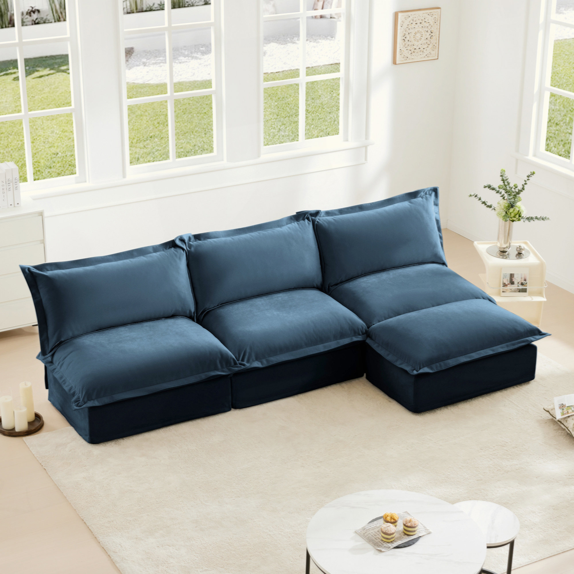 Red Barrel Studio Canapé modulaire rembourré sans accoudoirs à 3 places avec repose-pieds ...