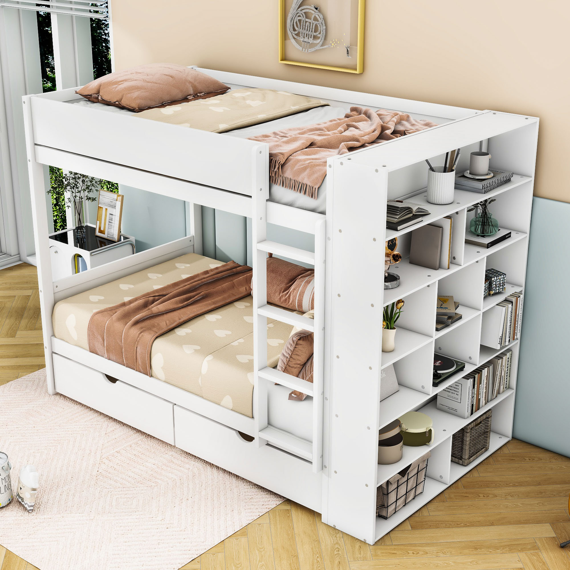 Harriet Bee Kaylub Bunk Bed With Built-In Storage Drawers,Shelves And ...