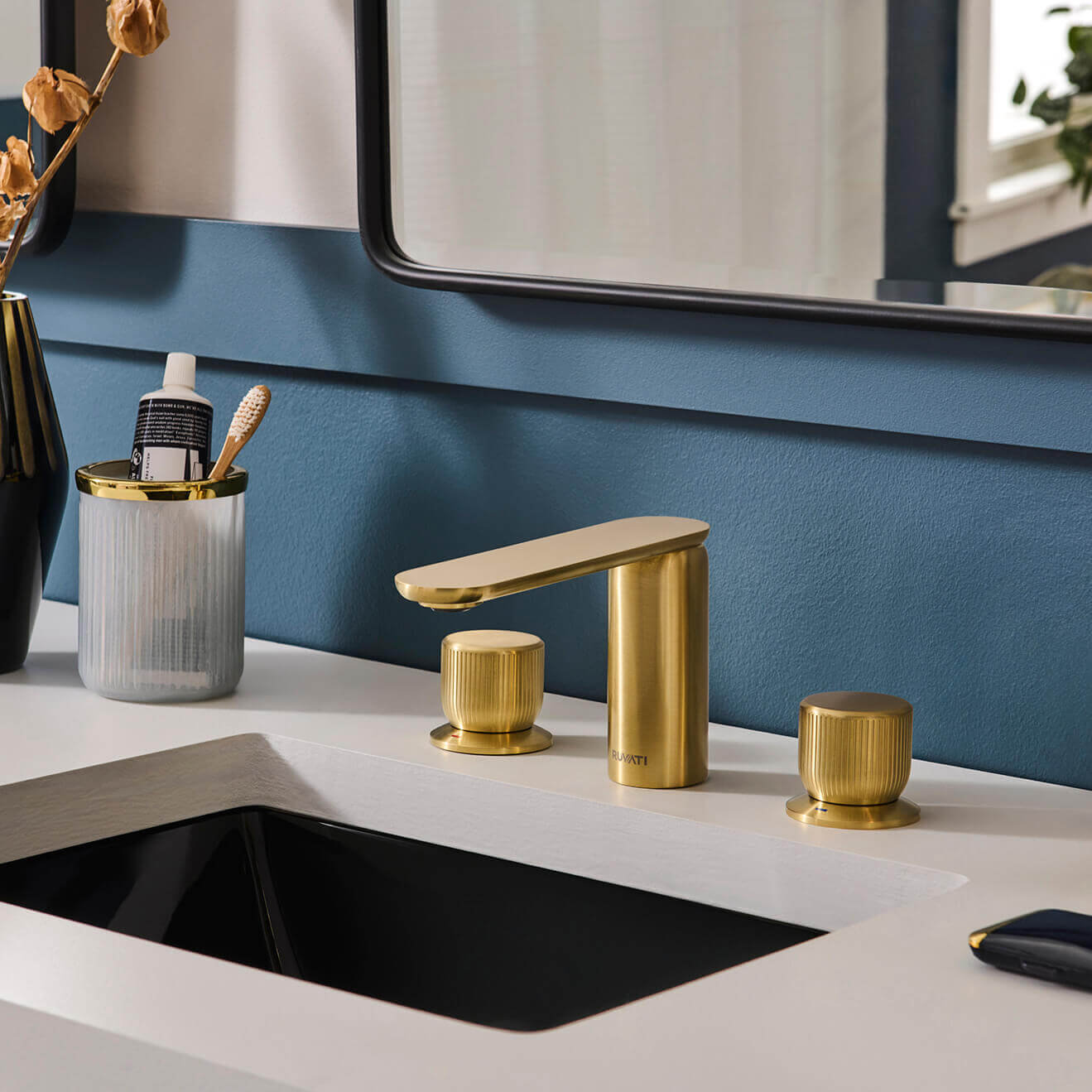 Ruvati Fabio Two Handle Twist Short Bathroom Faucet in Brushed Gold ...