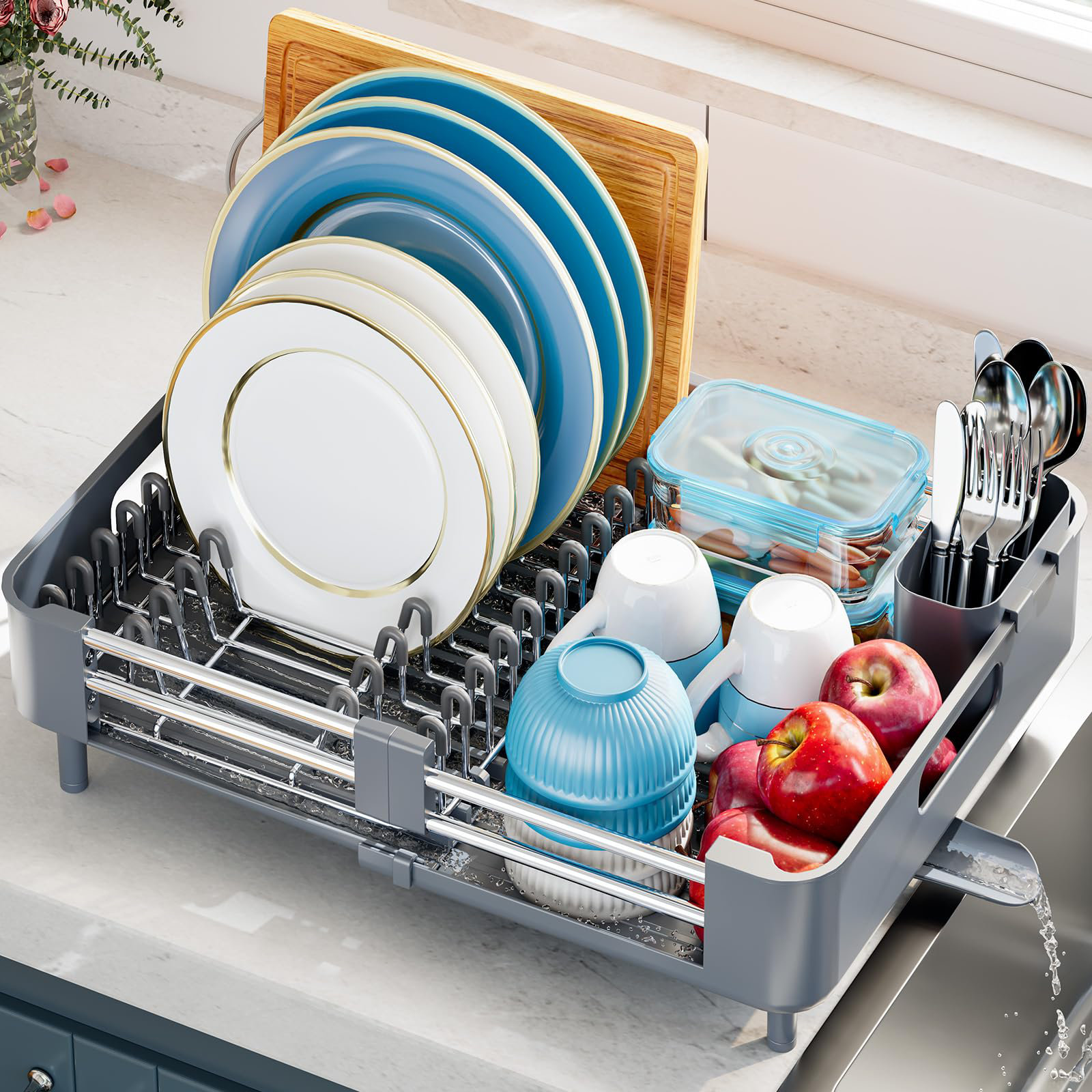 KINGRACK Adjustable Stainless Steel Kitchen Dish Rack, Extendable Dish ...