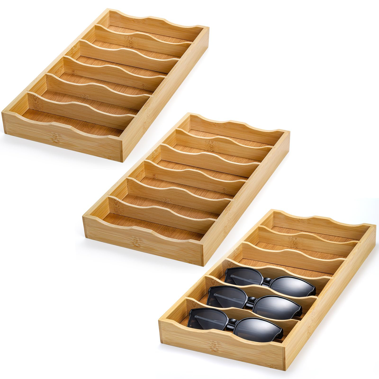 George Oliver 3 Pack Bamboo Sunglasses Organizer Tray, 6 Slot ...