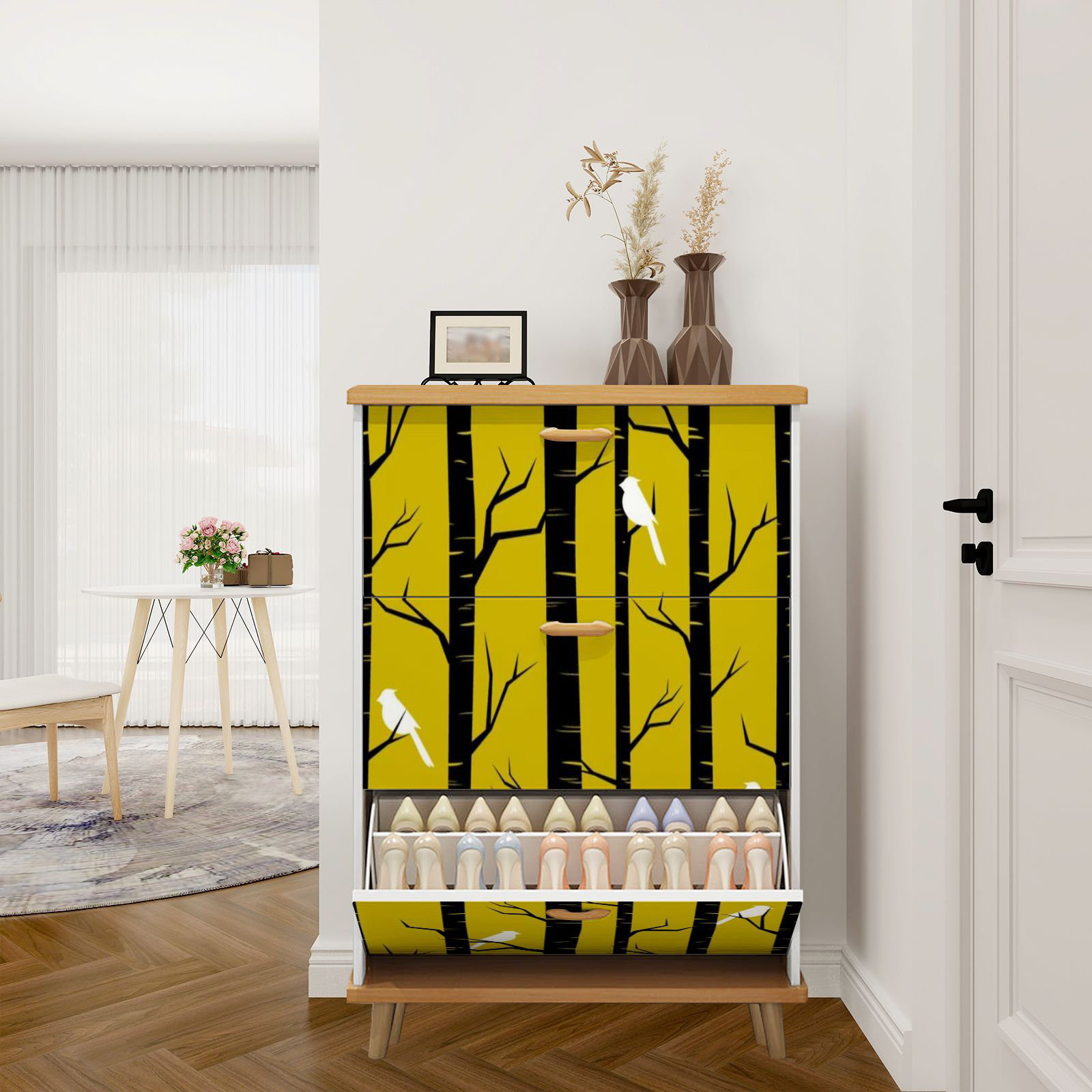 East Urban Home Shoe Storage Cabinet with 3 Flip Drawers for Abstract ...