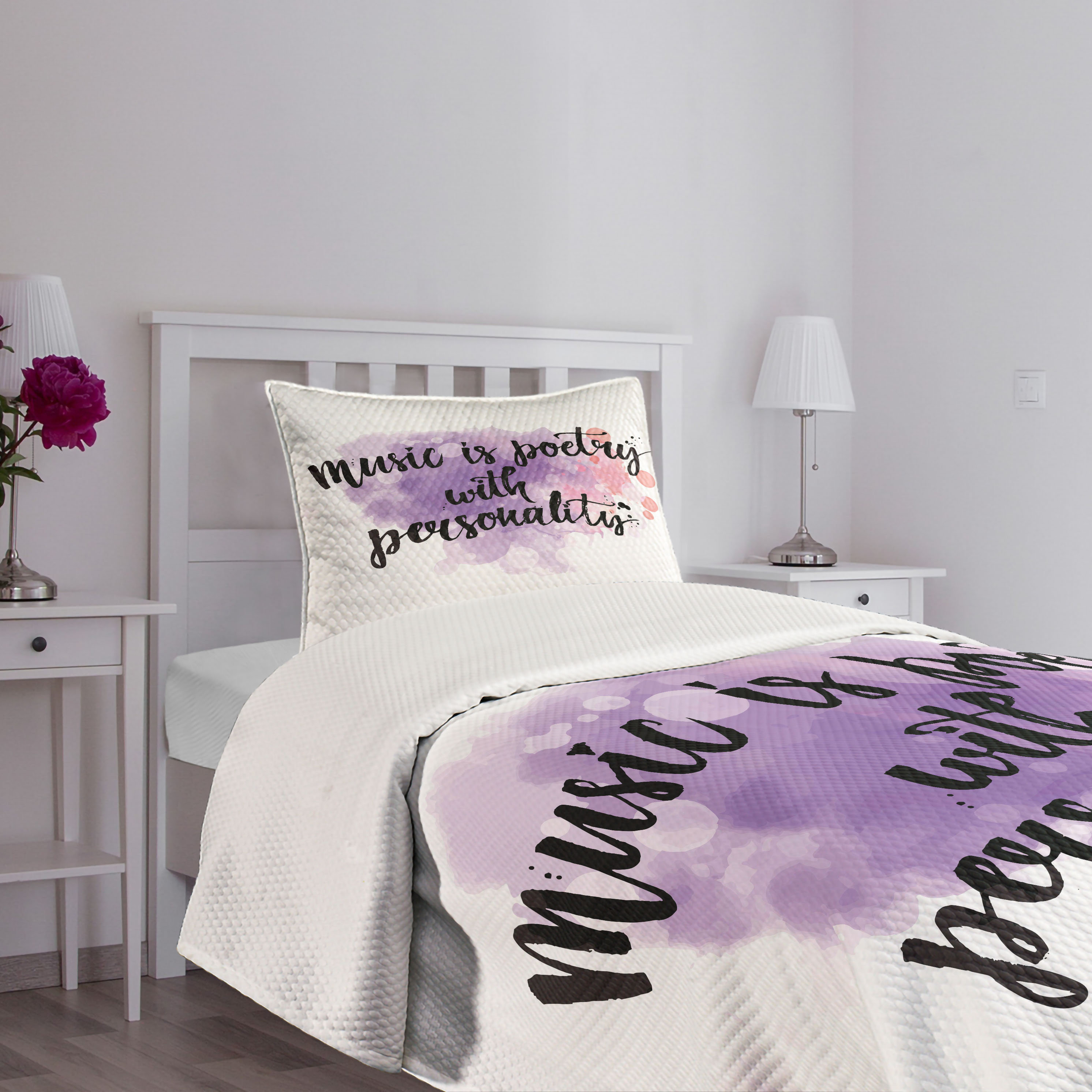 Ambesonne Saying Bedspread Set Music is a Poetry Slogan Lavender Coral ...