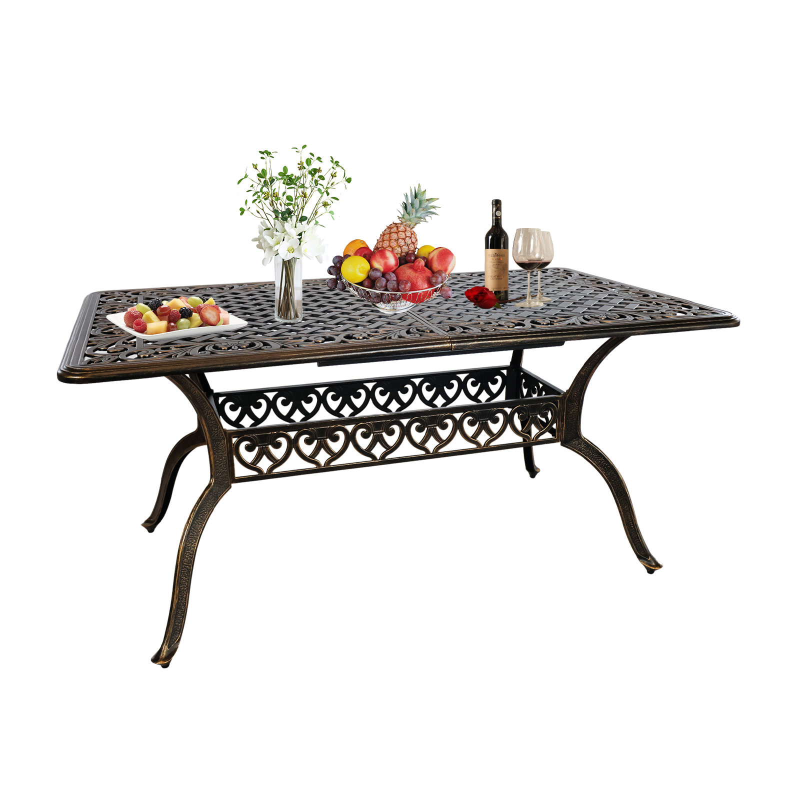 Astoria Grand Rectangle Patio Table 59" Cast Aluminum Patio Dining ...