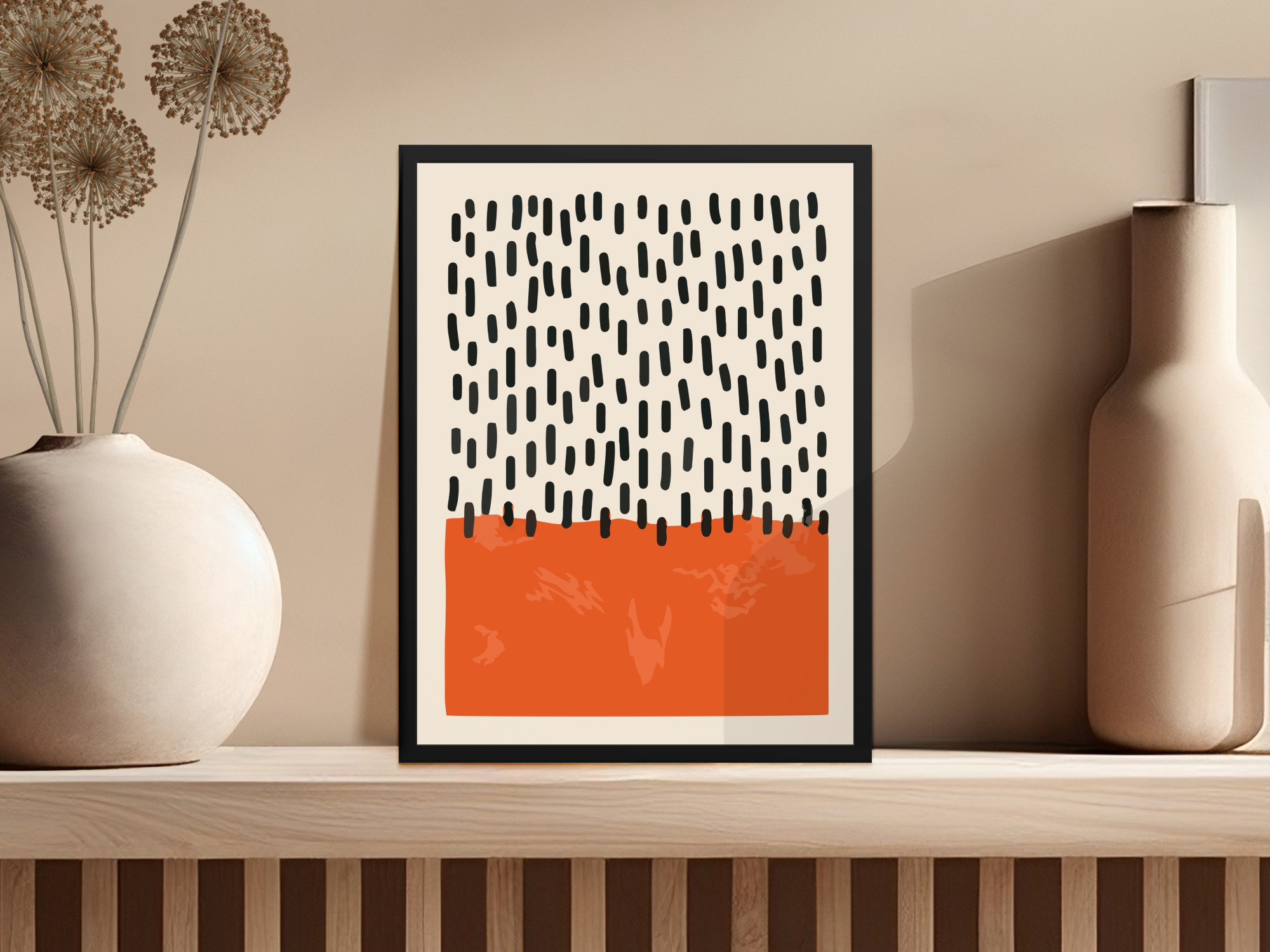 Brayden Studio Black Marks Above Orange Plane Abstract Design Framed ...