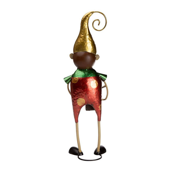 The Holiday Aisle® Metal Elf With Yellow Hat Christmas Garden Statue ...