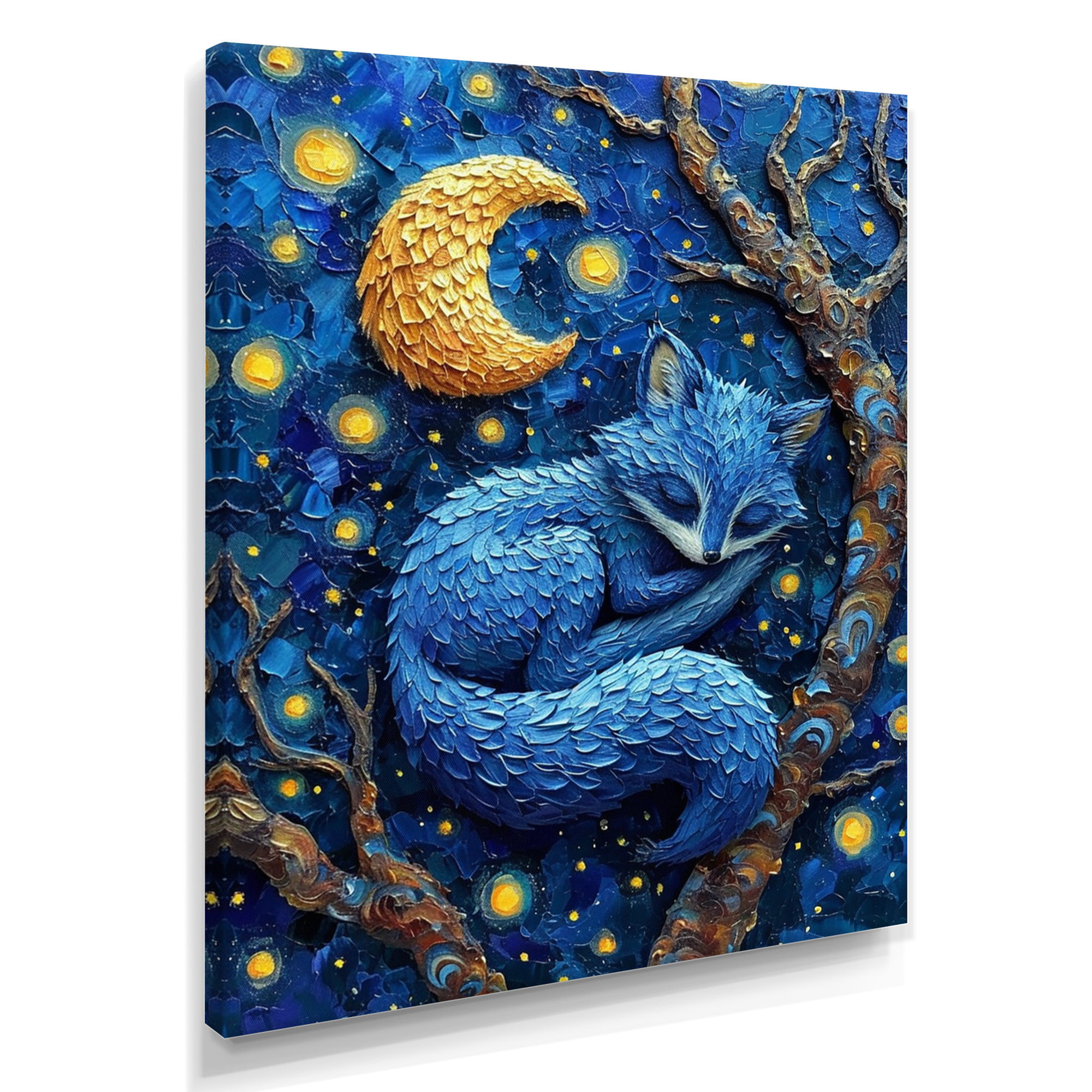 Dakota Fields Cute Blue Fox Sleeping Under Full Moon - Fox Animal Wall ...
