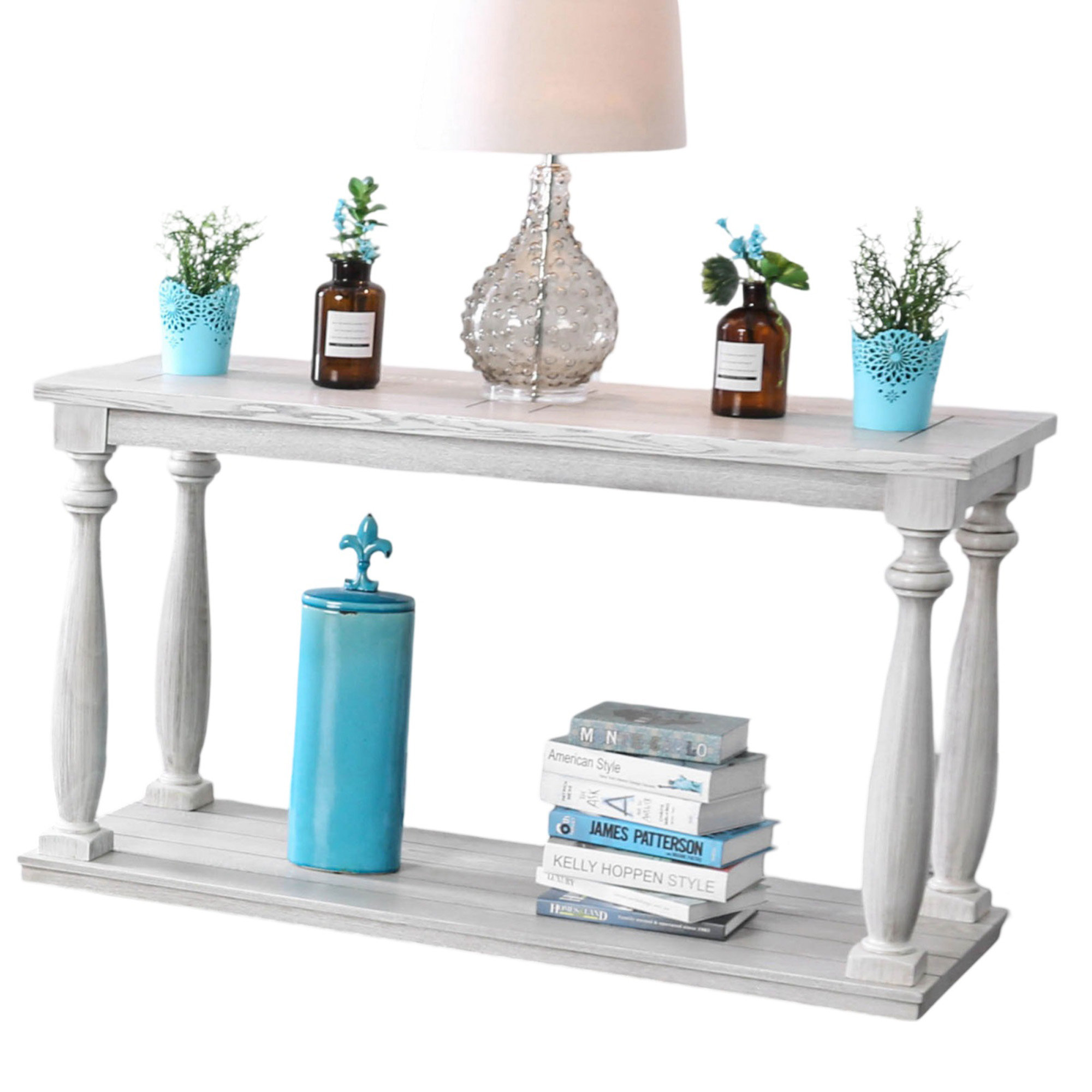 One Allium Way® Rustic Style Antique White 1Pc SOFA TABLE Open Bottom ...