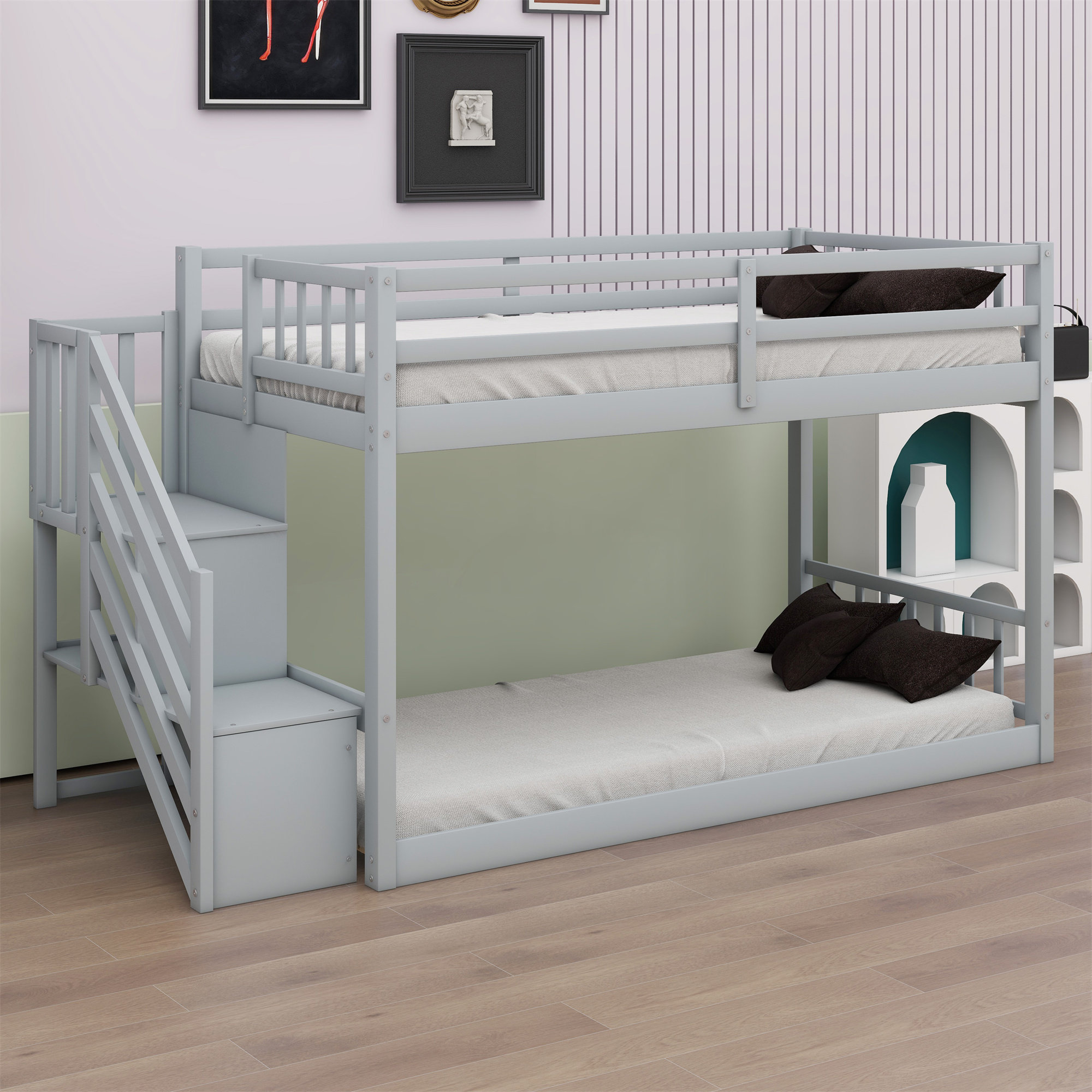 Harriet Bee Floor Bunk Bed With Storage | Wayfair