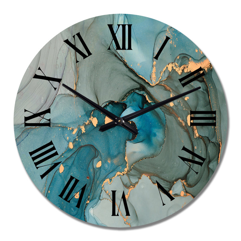 East Urban Home Turquoise Gold Infused Marble - Modern Wall Clock ...