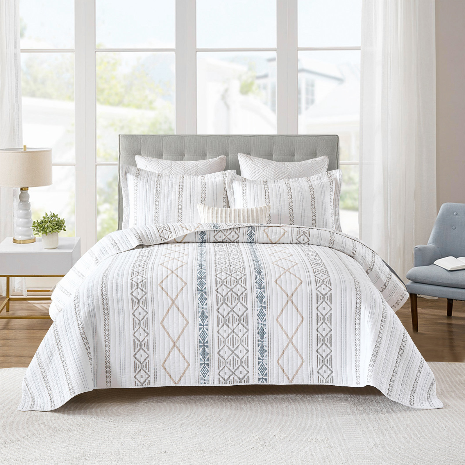 DUOHONG 100% Cotton Quilt Set 3 Pieces Lightweight with Pillow Shams ...