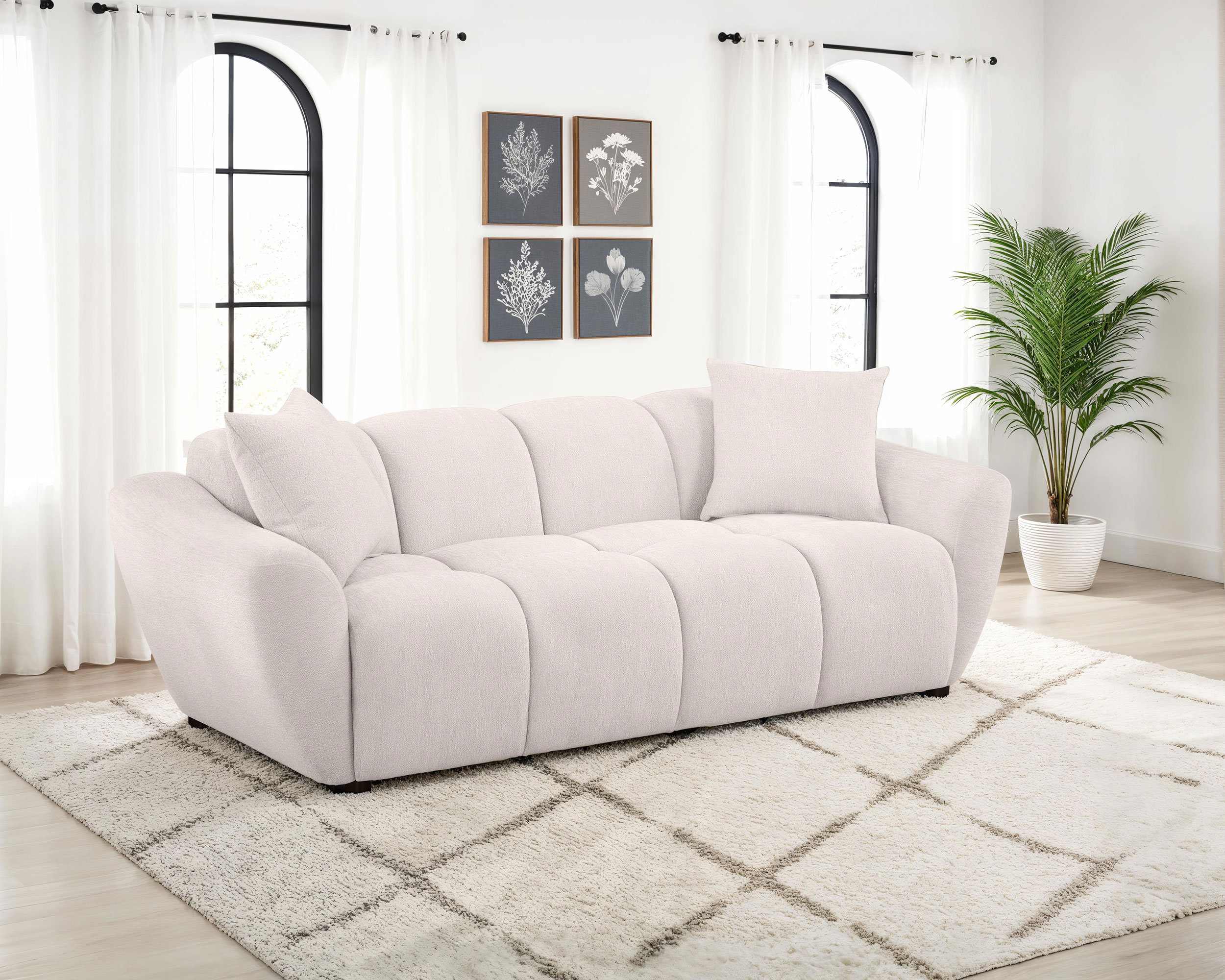 Ebern Designs Lowther Chenille Upholstered Splayed Arm Sofa Greige ...