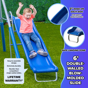 Sportspower Super Surfer Metal Swing Set with 6ft Slide, Skyflyer ...