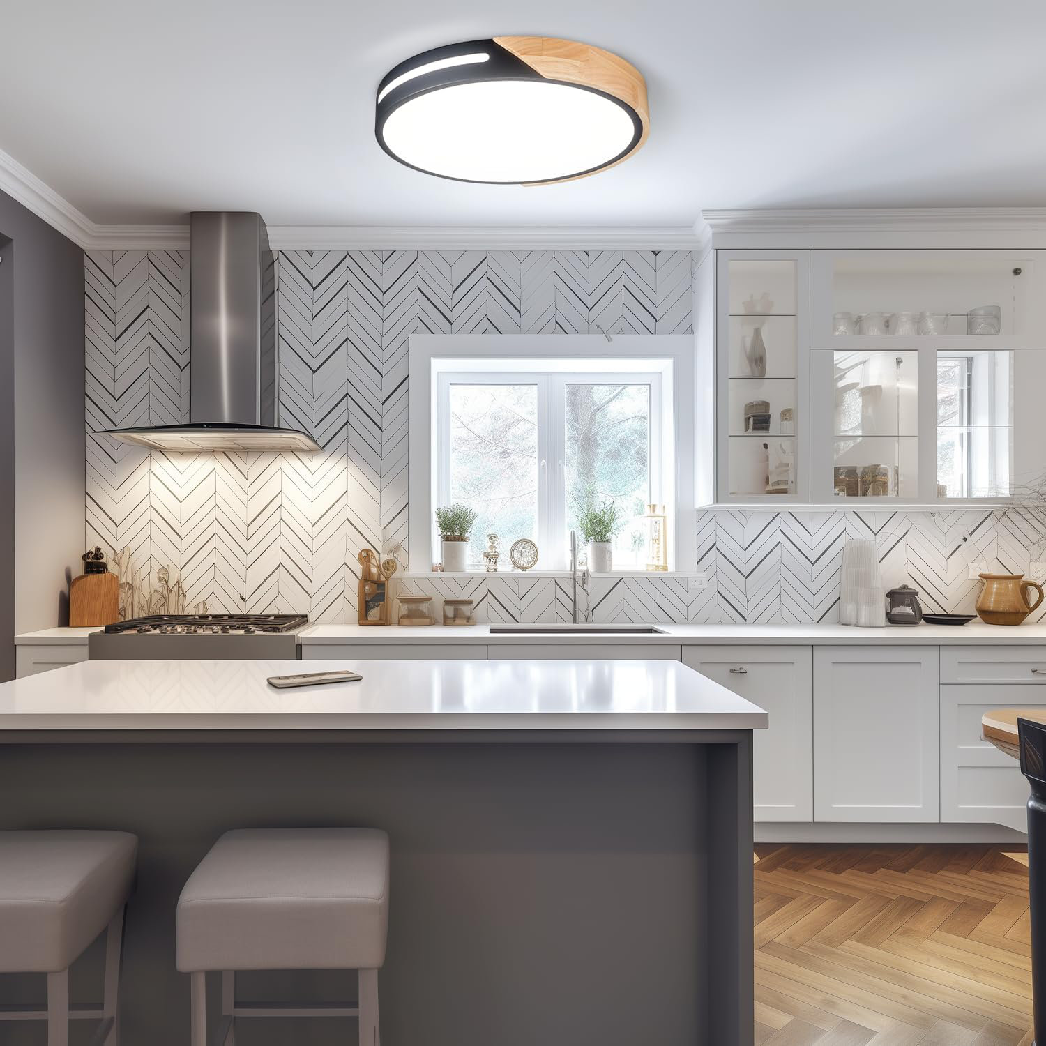 Hokku Designs Dimmable 24W LED Flush Mount Ceiling Light Set, Modern ...