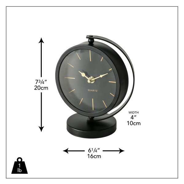 Ebern Designs Analog Mid Century Modern Quartz Tabletop Clock in Black ...