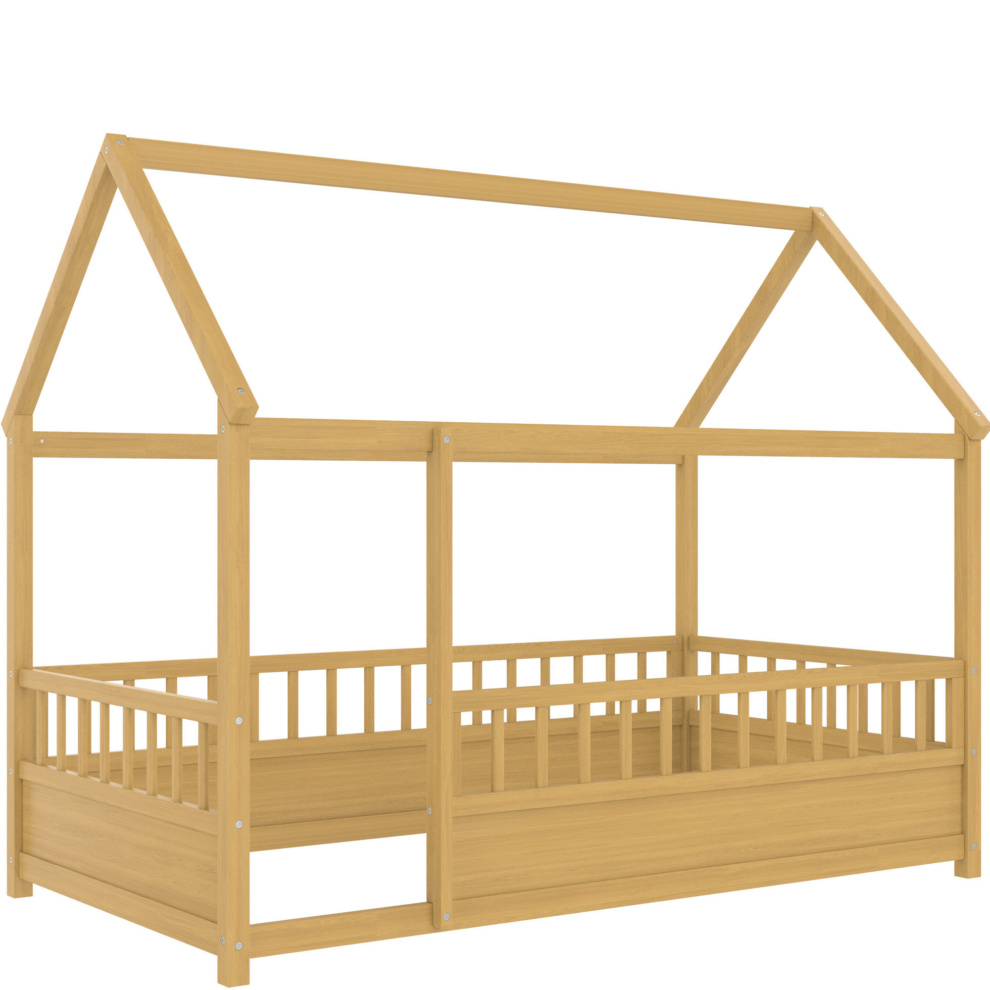 Ophelia & Co. Natural Bed Frame With Roof And High Fence, Crafted From ...
