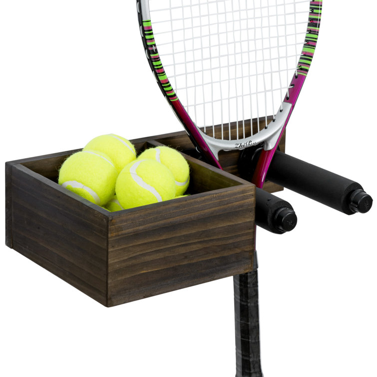 Arlmont & Co. Naszir Wood Wall Mounted Tennis Ball Sports Rack | Wayfair