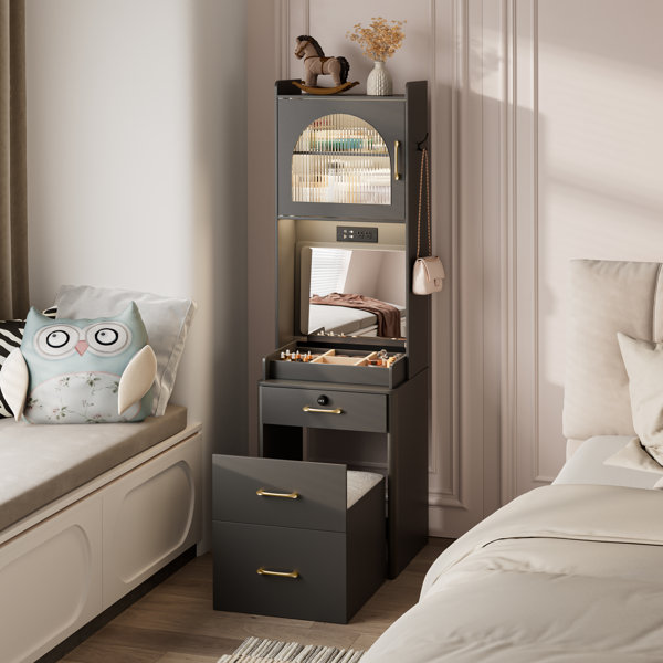 Latitude Run® Fontinella Tall Nightstand with Mirror and LED Lights, 3 ...