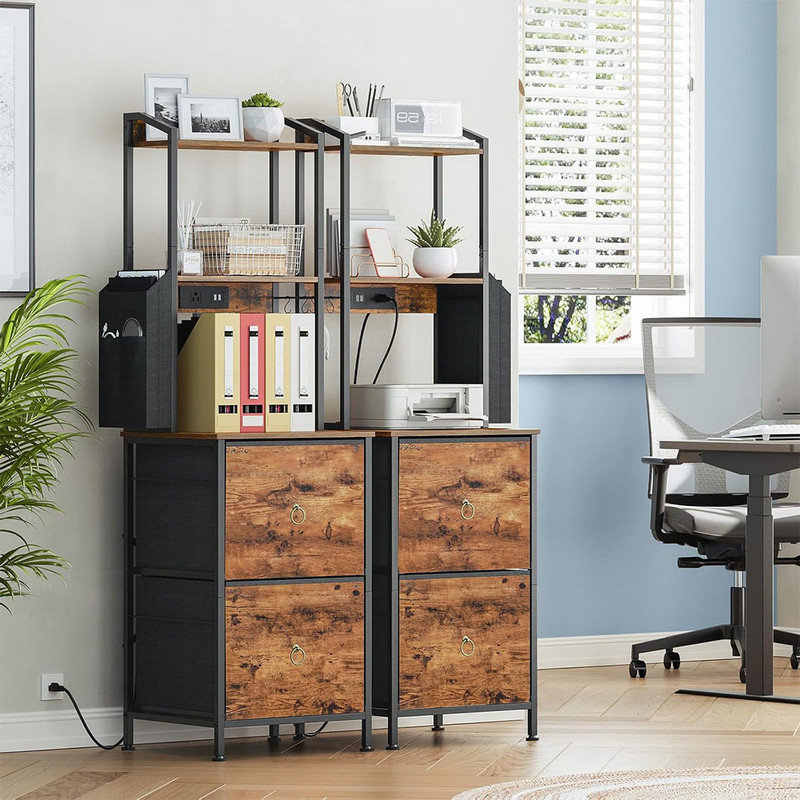 17 Stories Filing Cabinet with Charging Station, 3-Tier Tall Office ...