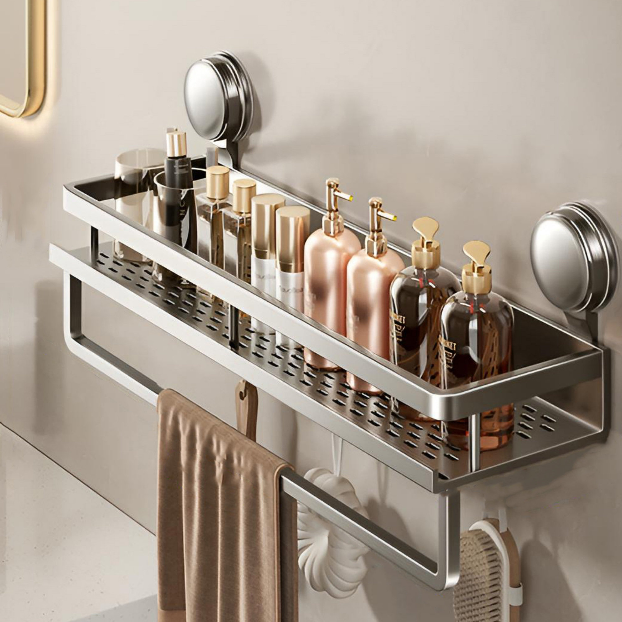 Rebrilliant Bathroom Suction Cup Storage Rack Bathroom Storage Rack ...