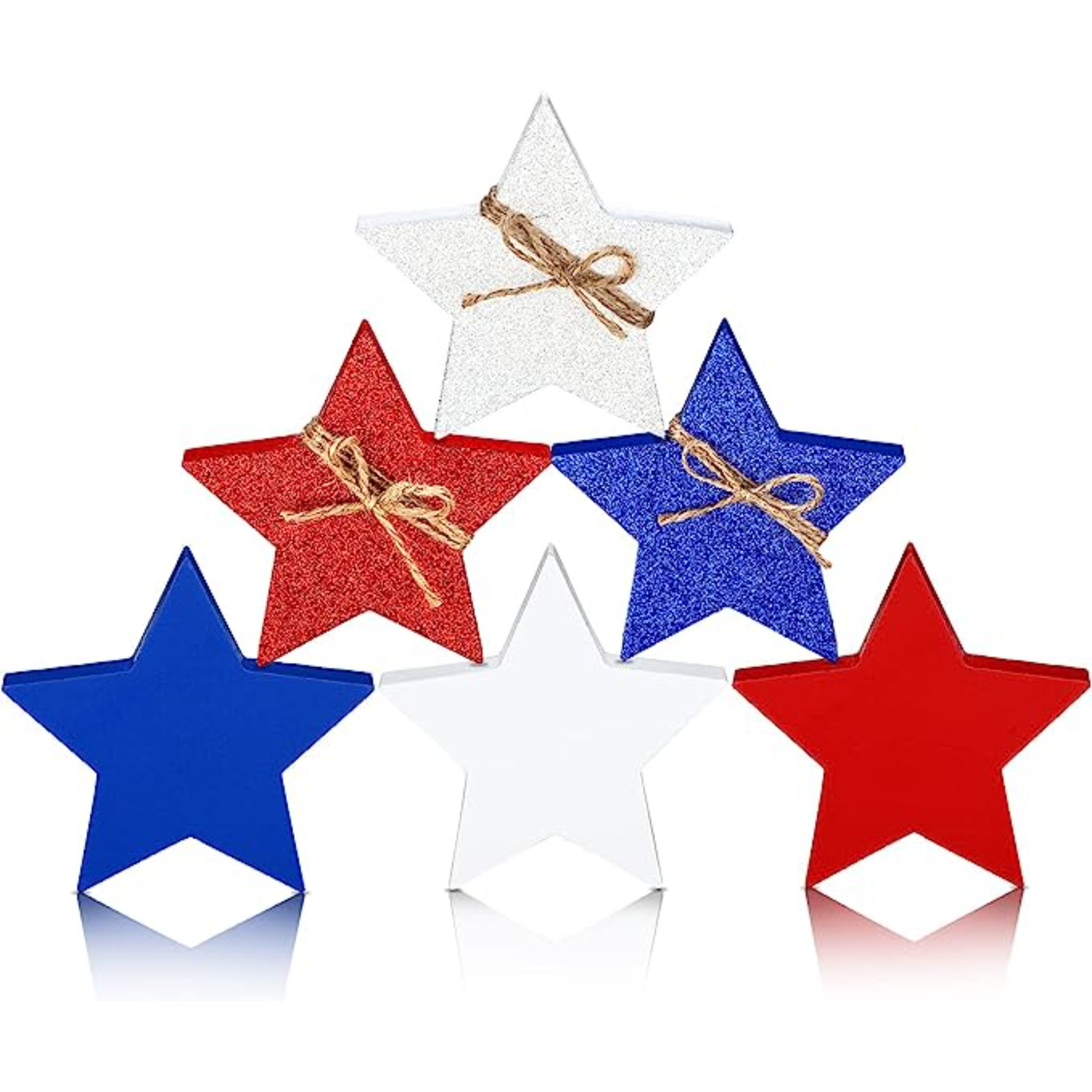The Holiday Aisle® 6 Pcs Patriotic Wooden Glitter Star Signs 4Th Of ...