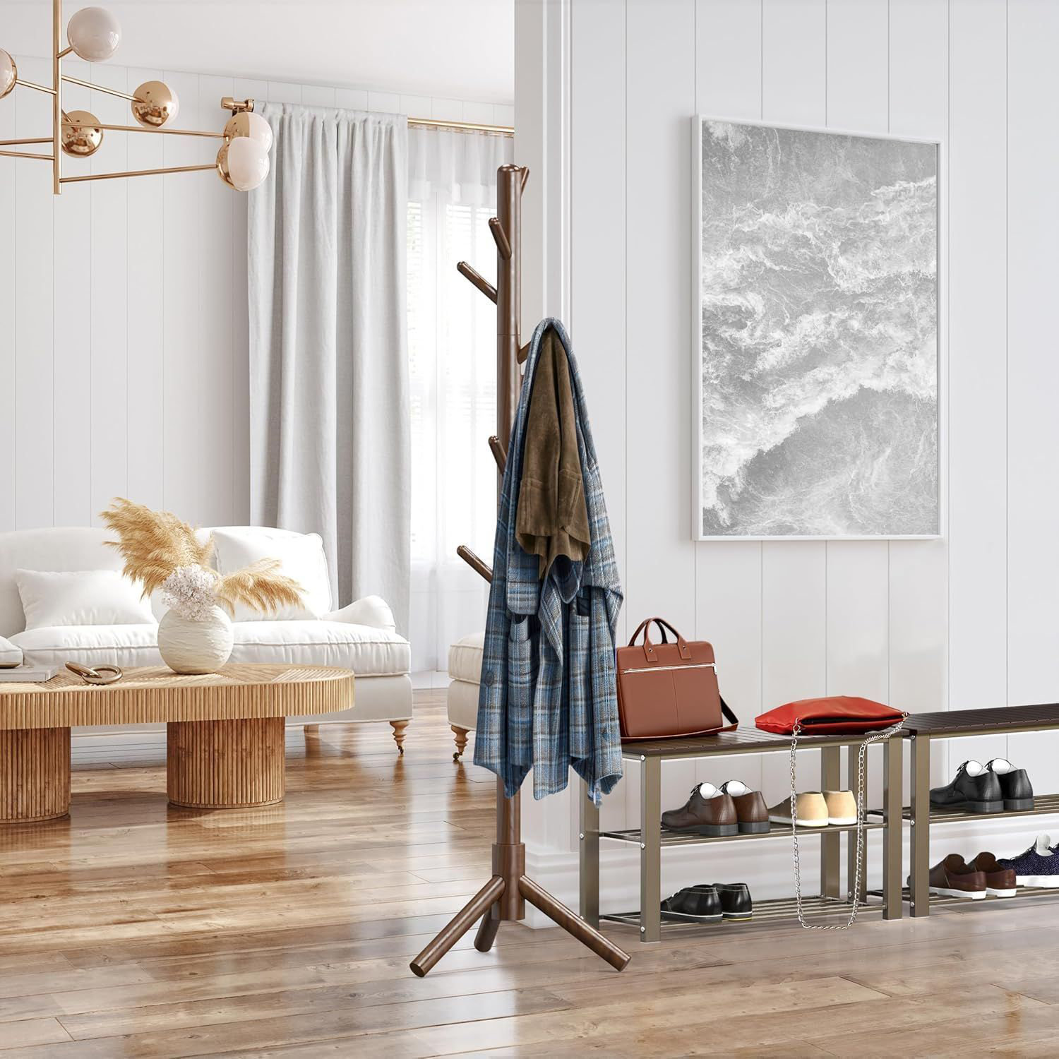 George Oliver Wooden Hanger Rack Clothing Adjustable Tree Rack, 9 Hooks ...