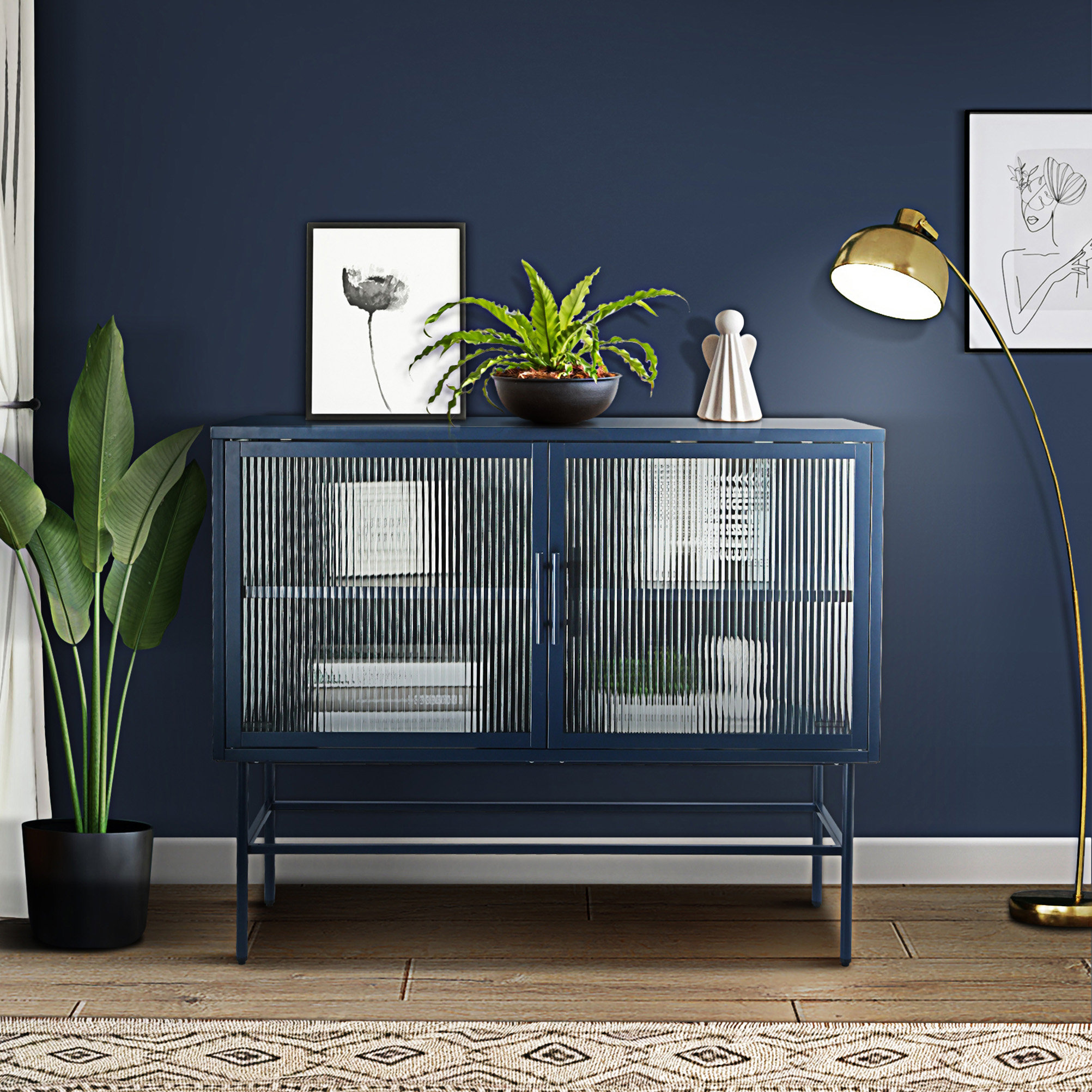 Ivy Bronx Double Door Tempered Glass Sideboard Console Table With 2 ...