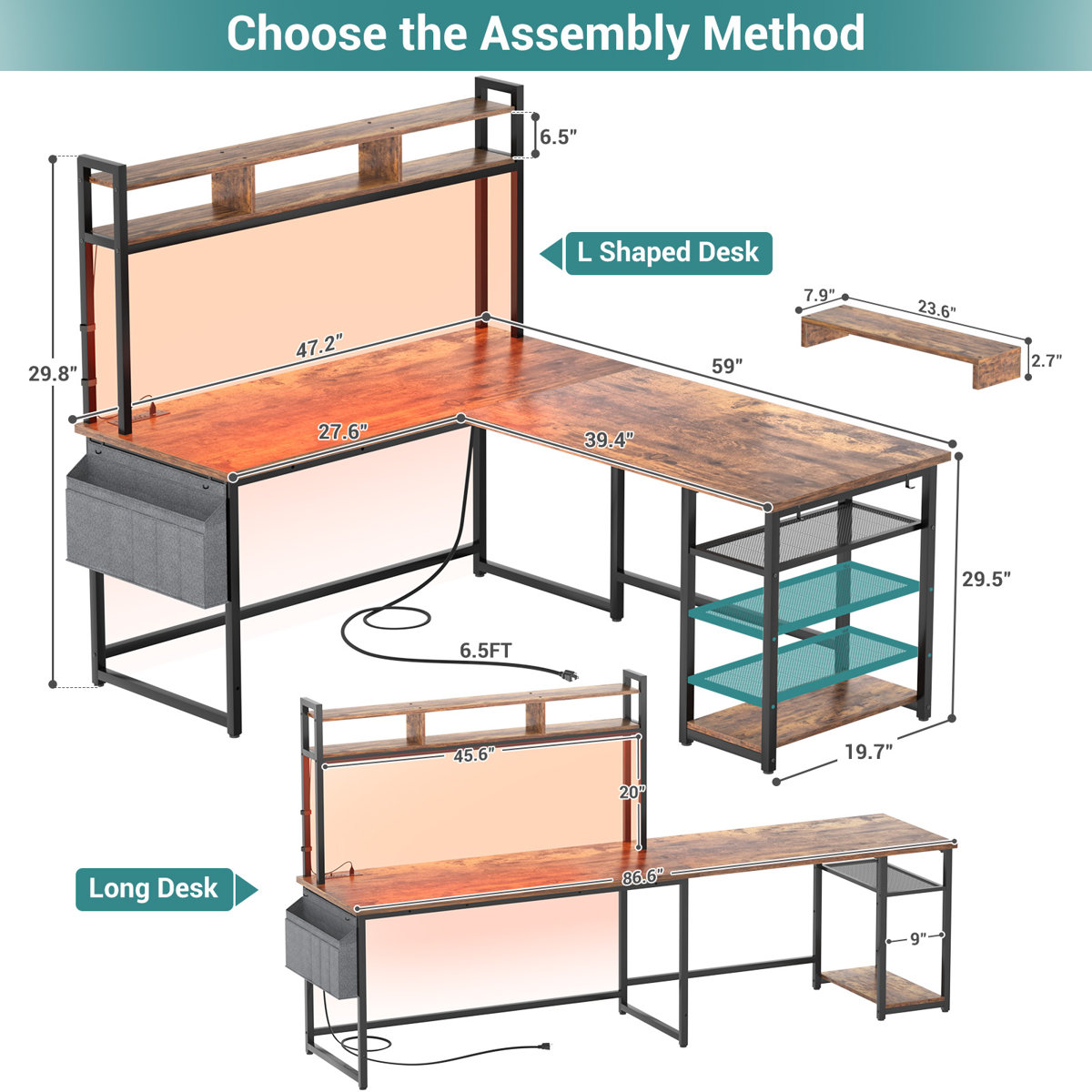 Wrought Studio™ Steinber L Shaped Desk with Hutch & Monitor Stand, Home ...