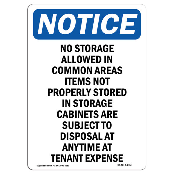 SignMission No Storage Allowed in Common Areas Sign | Wayfair